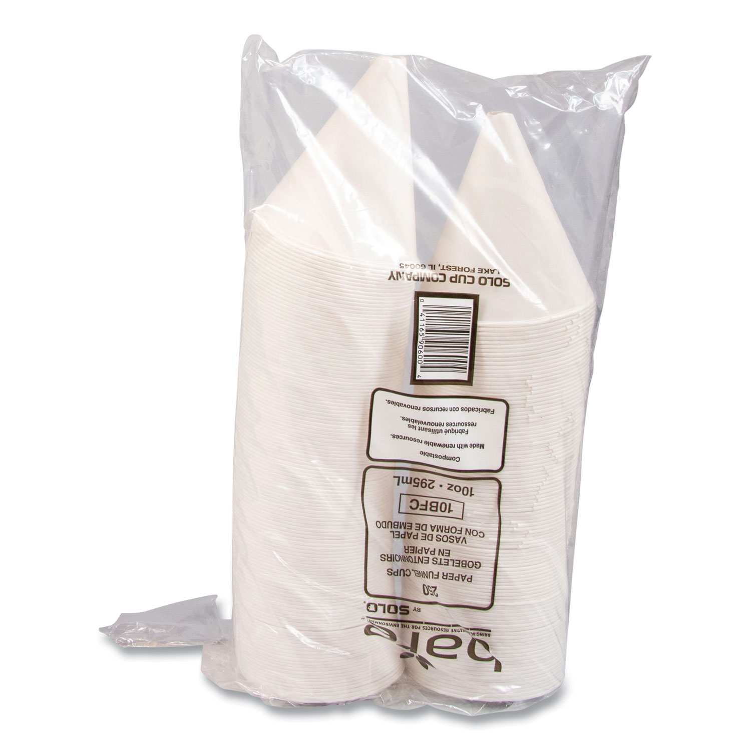 Bare Eco-Forward Treated Paper Funnel Cups, 10 oz, White, 250/Bag, 4 ...