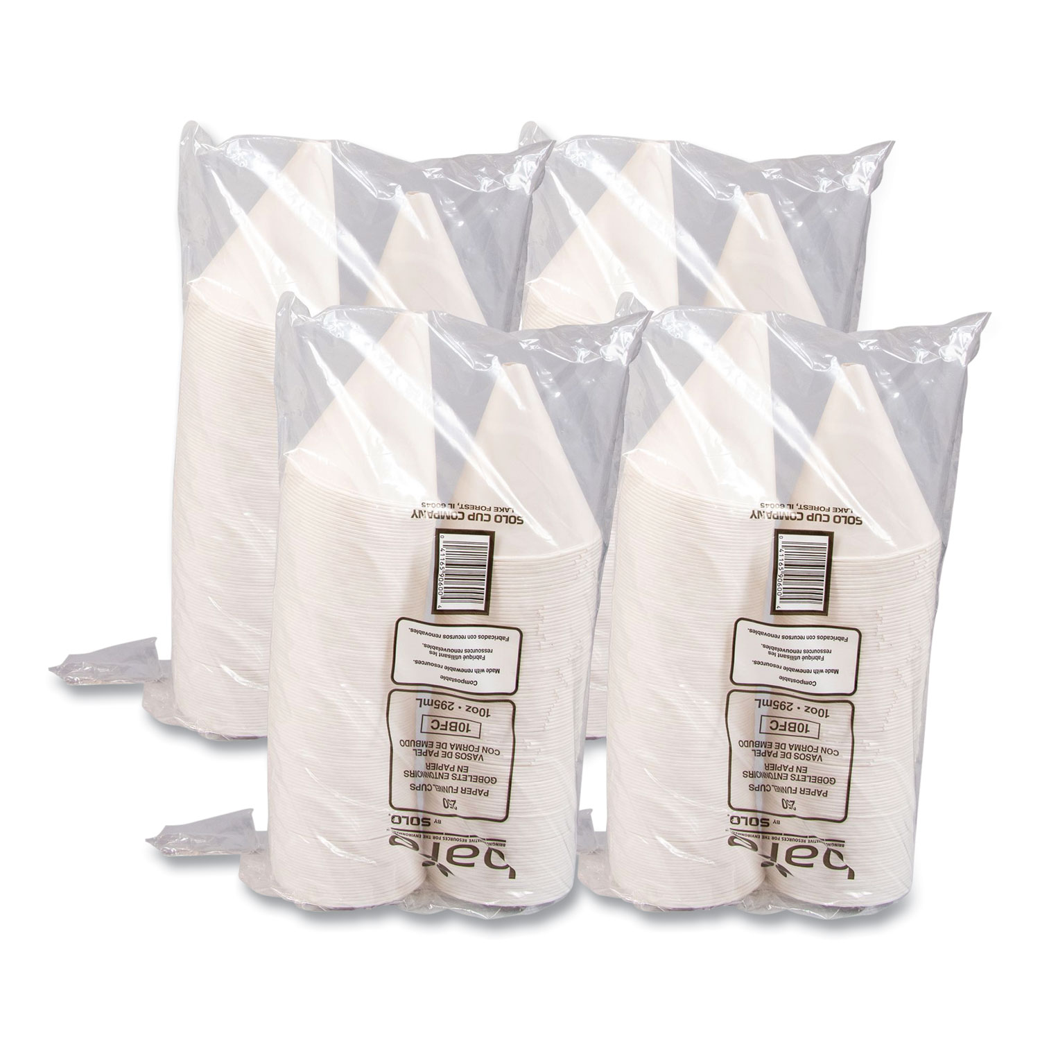 Bare Eco-Forward Treated Paper Funnel Cups, 10 oz, White, 250/Bag, 4 ...