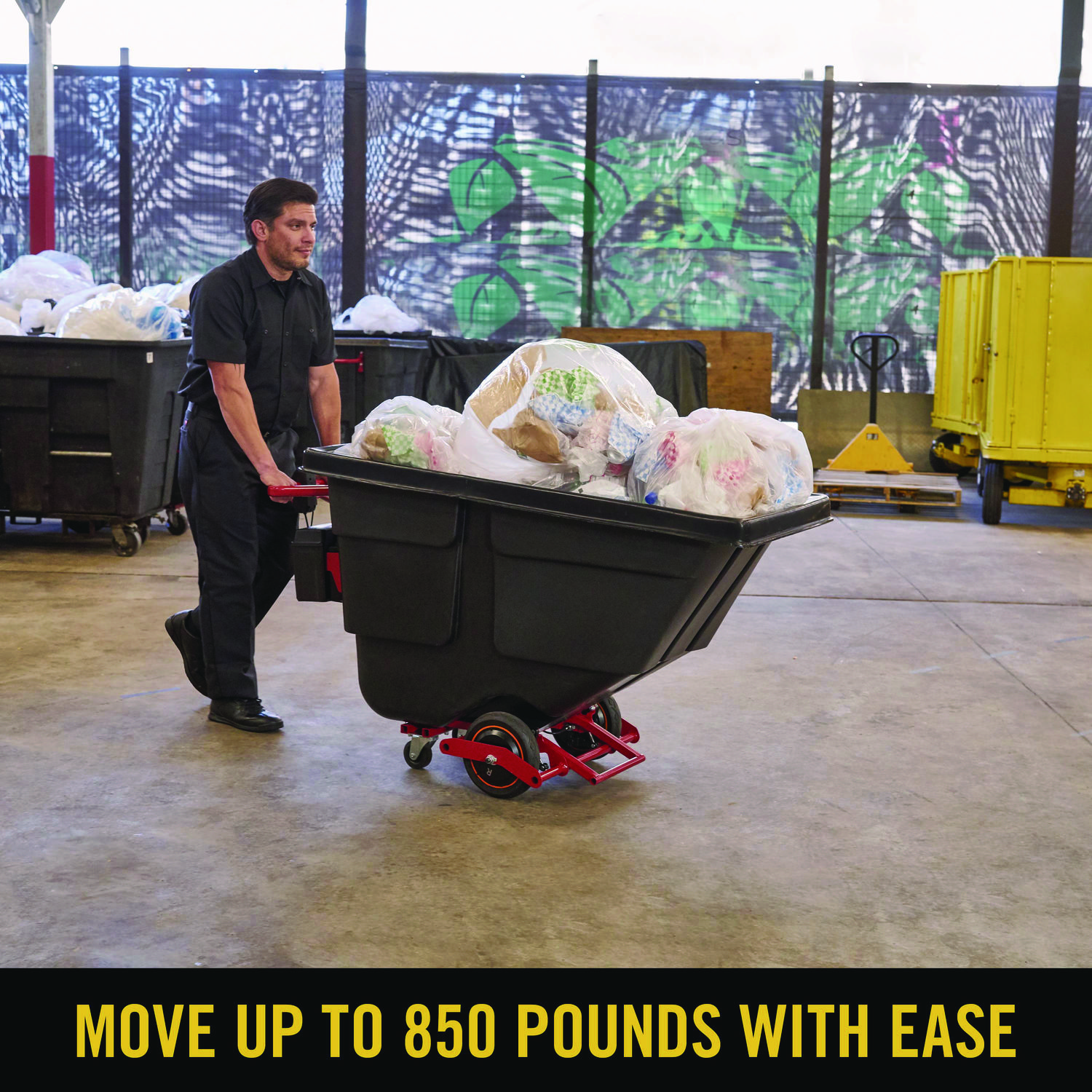 0.5 cu yd Motorized Roto Tilt Truck, 850 lb Capacity, Black - TonerQuest