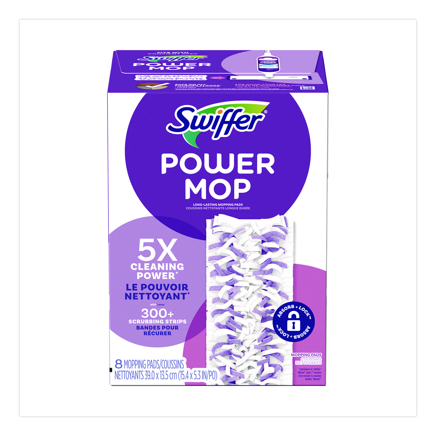 Swiffer® PowerMop Mopping Pads, 15.4 x 5.3, White/Purple, 8/Pack ...