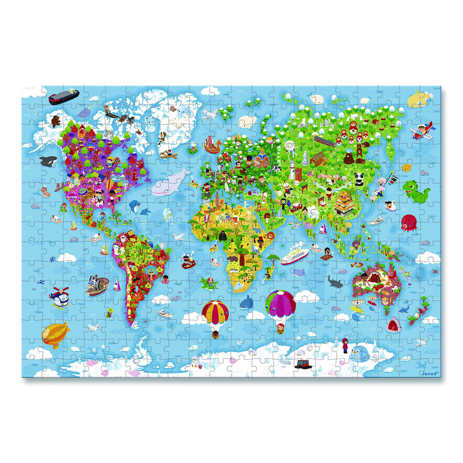 Janod® Cardboard Giant World Map Suitcase Puzzle, Grades 2 to 7, 300 ...