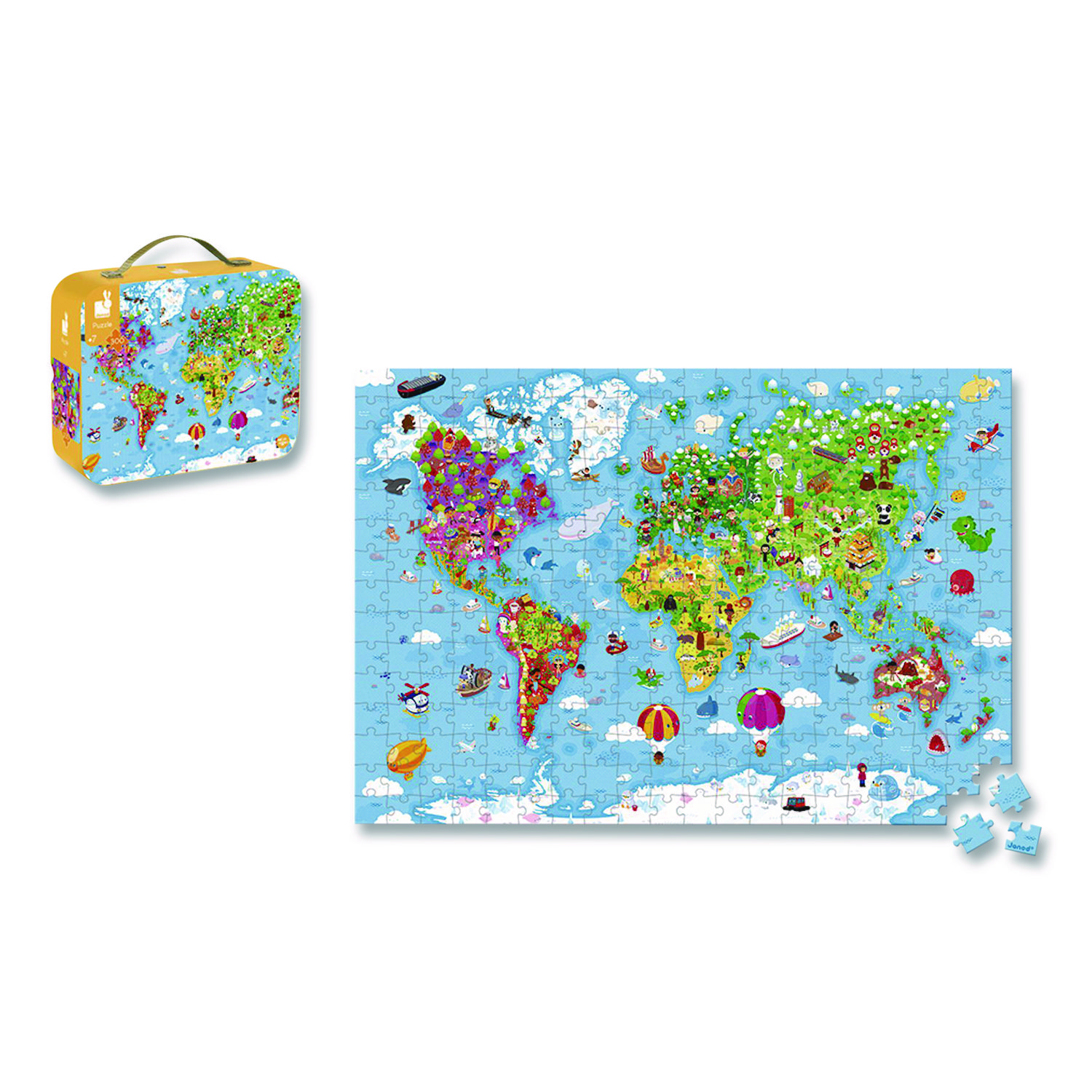 Janod® Cardboard Giant World Map Suitcase Puzzle, Grades 2 to 7, 300 ...