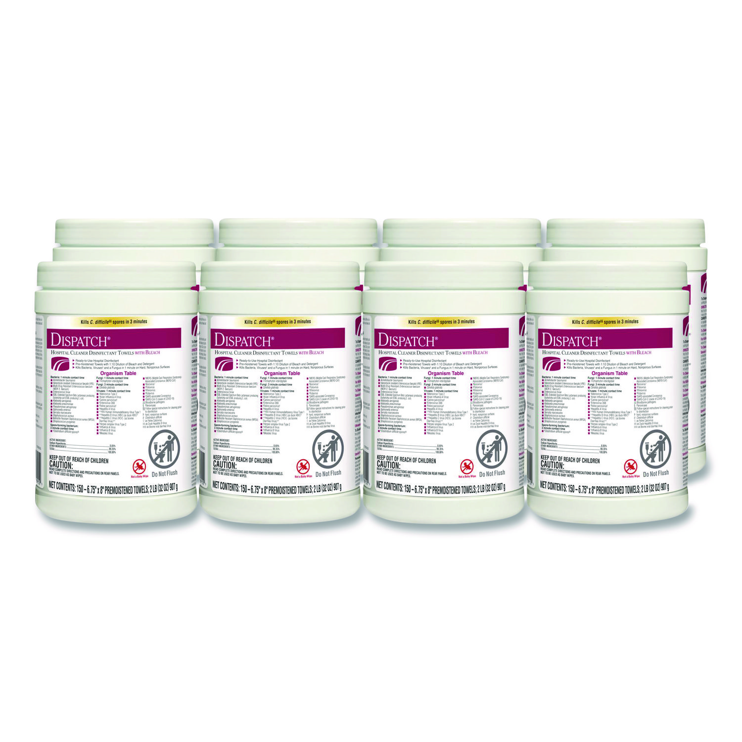 Dispatch Hospital Cleaner Disinfectant Towels w/Bleach, 1-Ply, 6.75 x 8 ...
