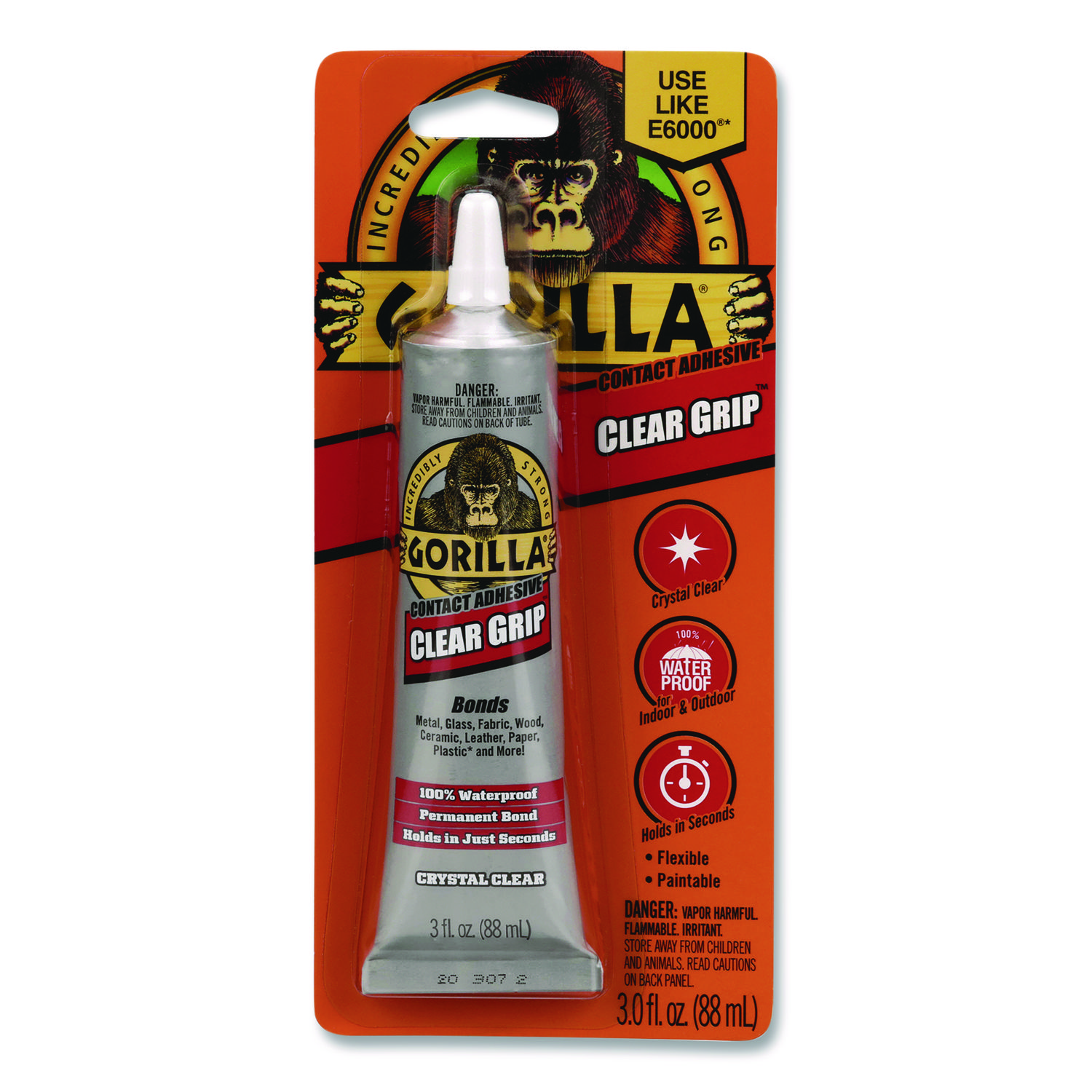 Gorilla® Clear Grip Contact Adhesive, 3 oz Tube, Dries Clear | Tarheel ...