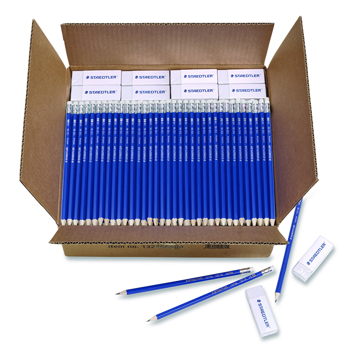 Staedtler® Pre-Sharpened Wooden Pencils with (40) Block Erasers, HB #2 Black Lead, Blue Barrel ...