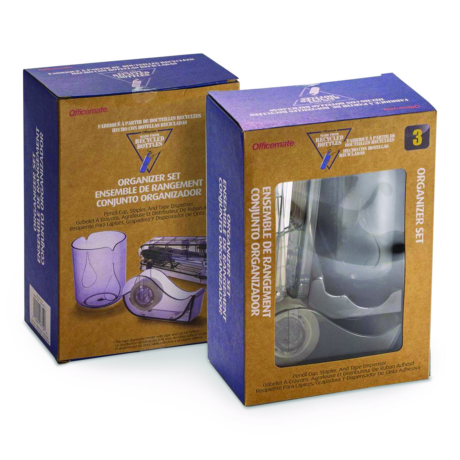 Officemate Recycled Plastic Three-Piece Desk Set: (1) Pencil Cup, (1) Stapler, (1) Tape ...