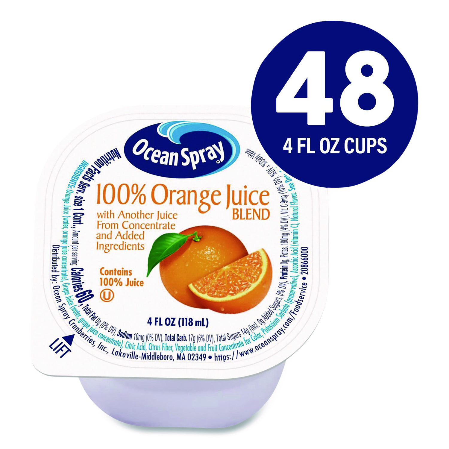 Ocean Spray® No-Thaw 100% Juice Cups, Orange, 4 oz Cups, 48/Carton ...