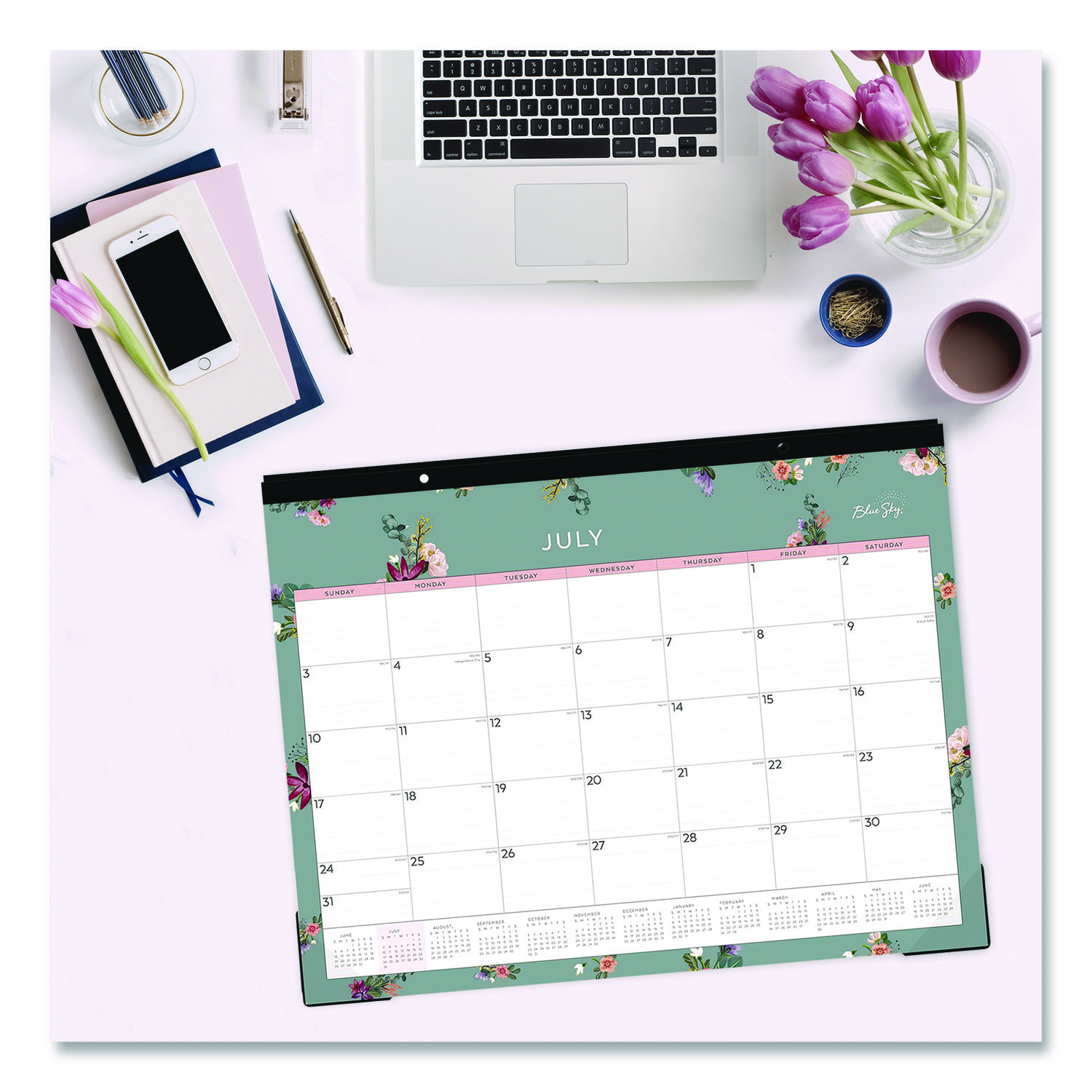 Blue Sky® Greta Academic Year Desk Pad Calendar, Floral Artwork, 22 x ...