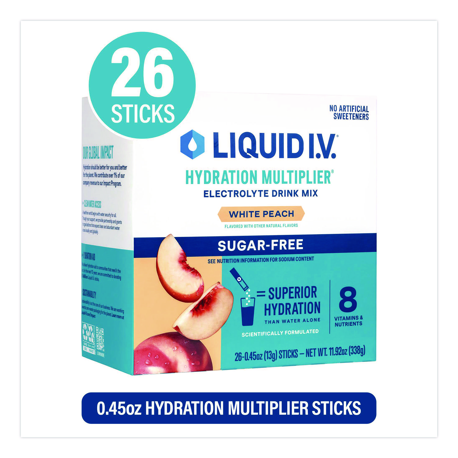 LIQUID I.V.® Sugar-Free Hydration Multiplier, White Peach, 26 Packets ...