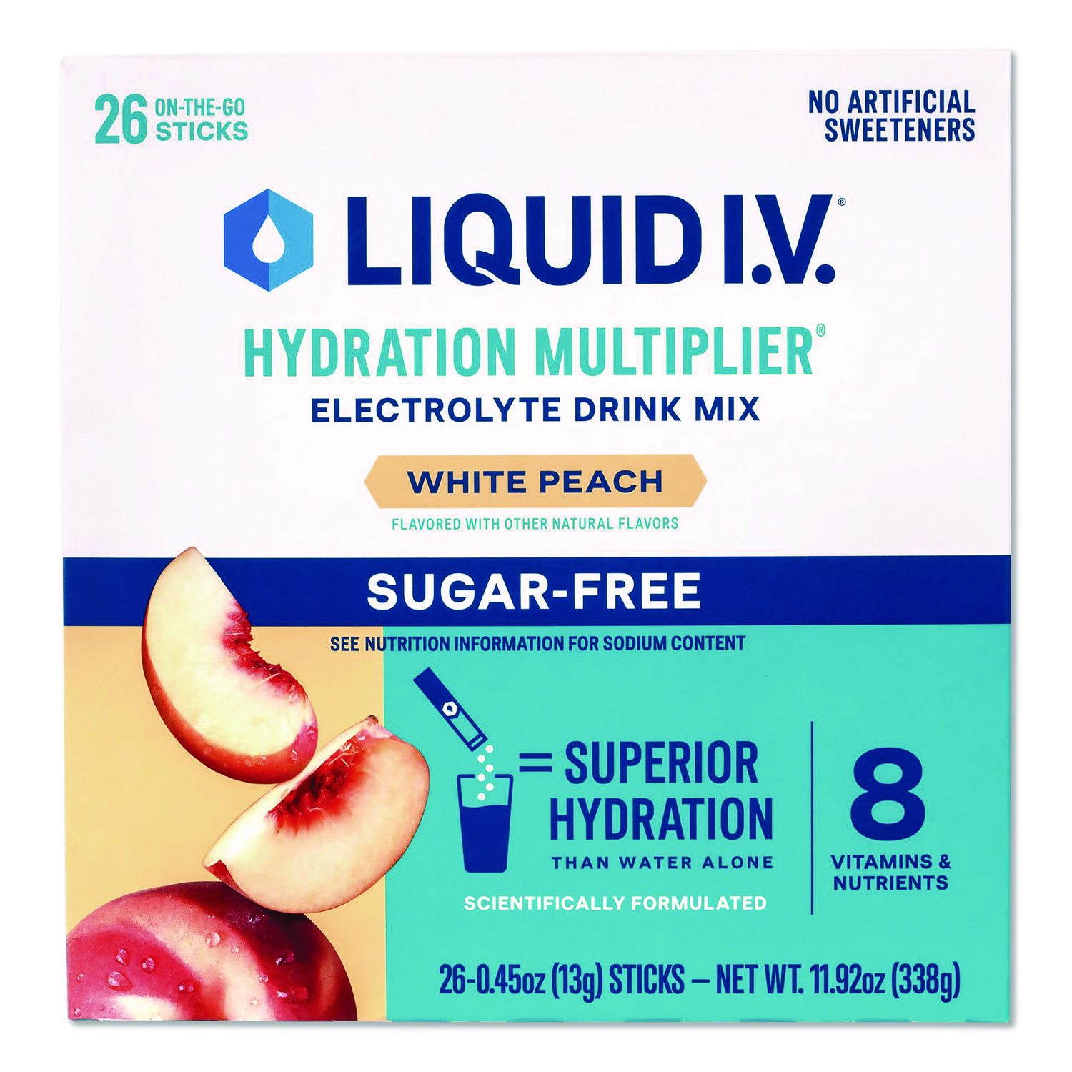 LIQUID I.V.® Sugar-Free Hydration Multiplier, White Peach, 26 Packets ...