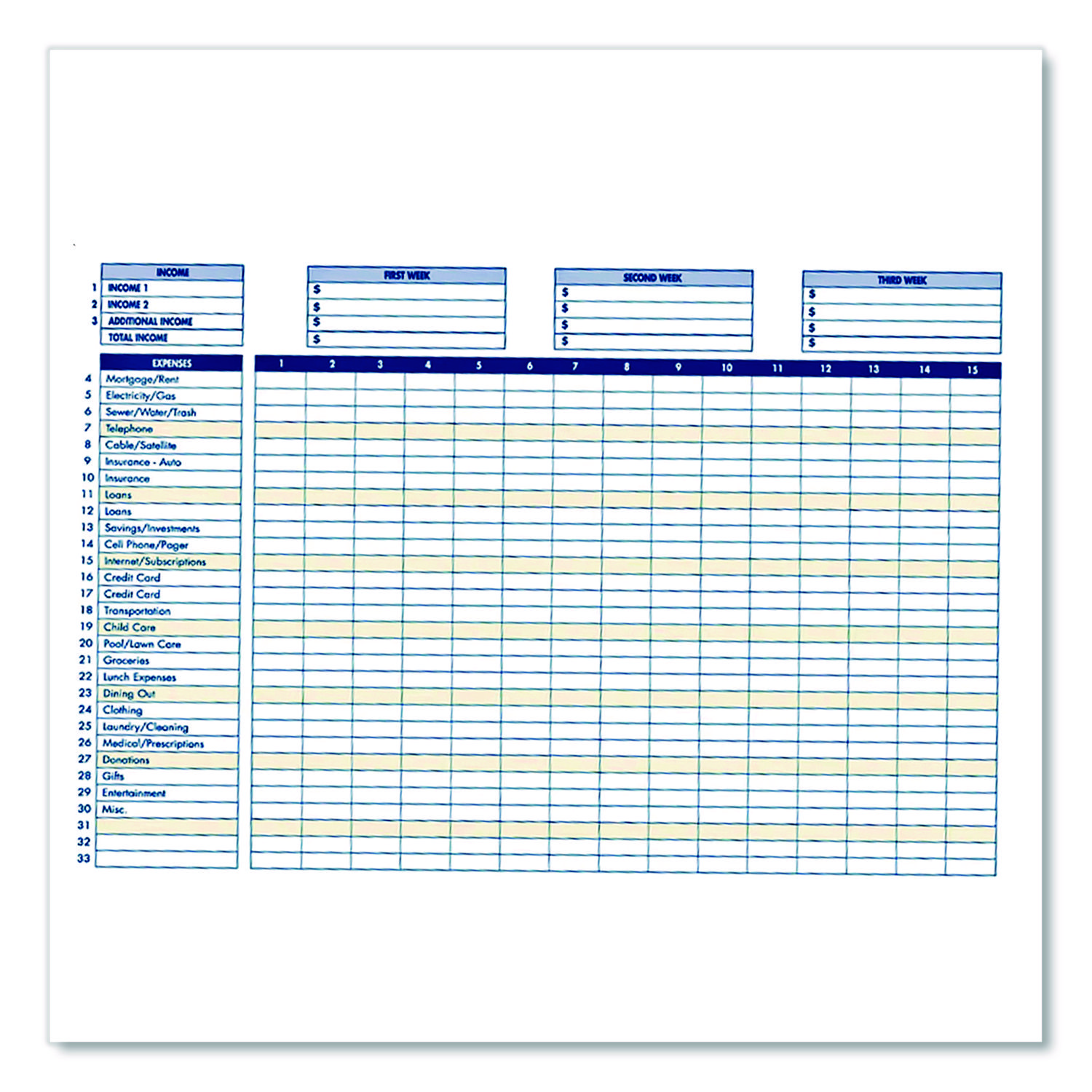 Adams® Home/Office Weekly/Monthly Budget Book, Two-Page Spread: 15 ...
