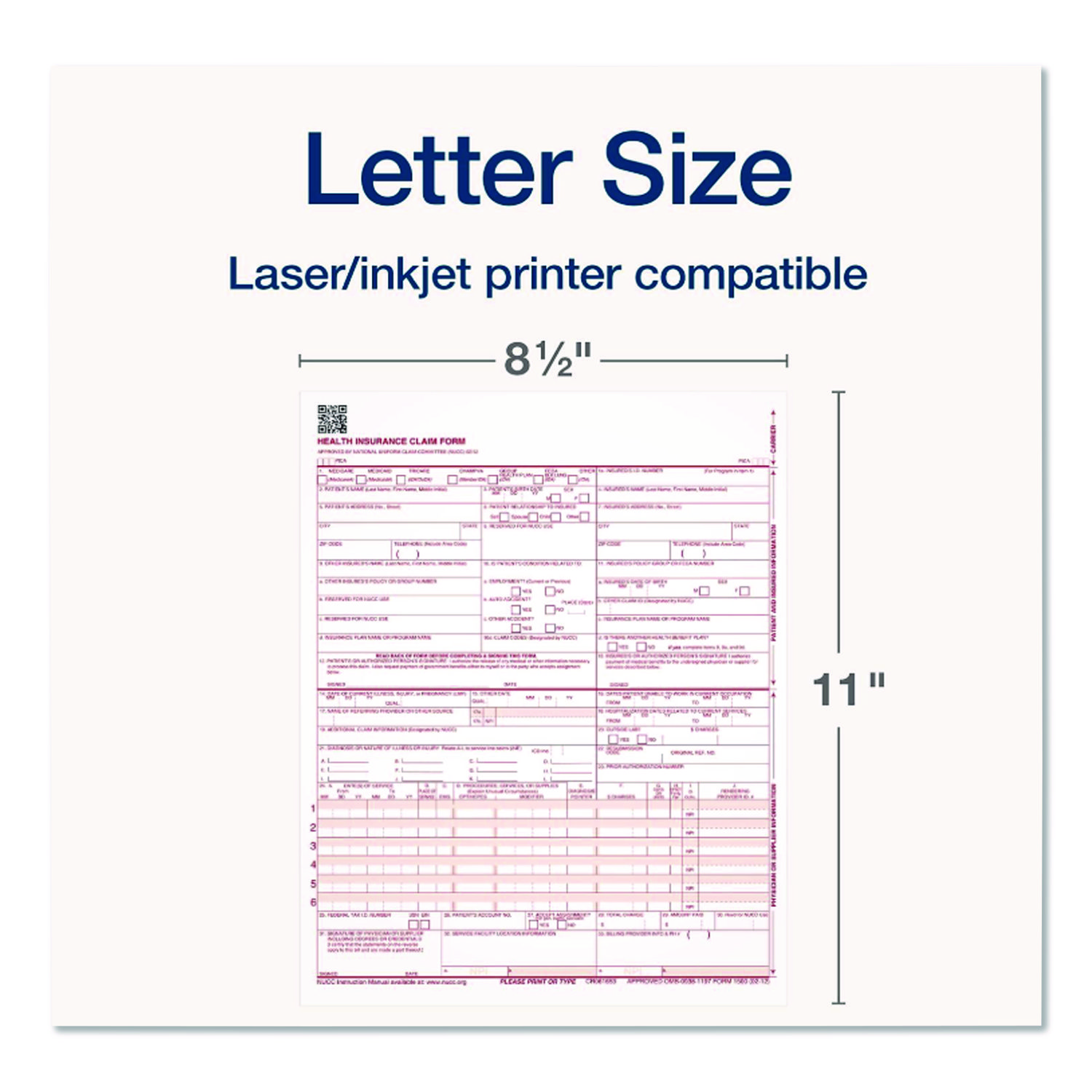 CMS Health Insurance Claim Form, One-Part (No Copies), 8.5 x 11, 100 ...