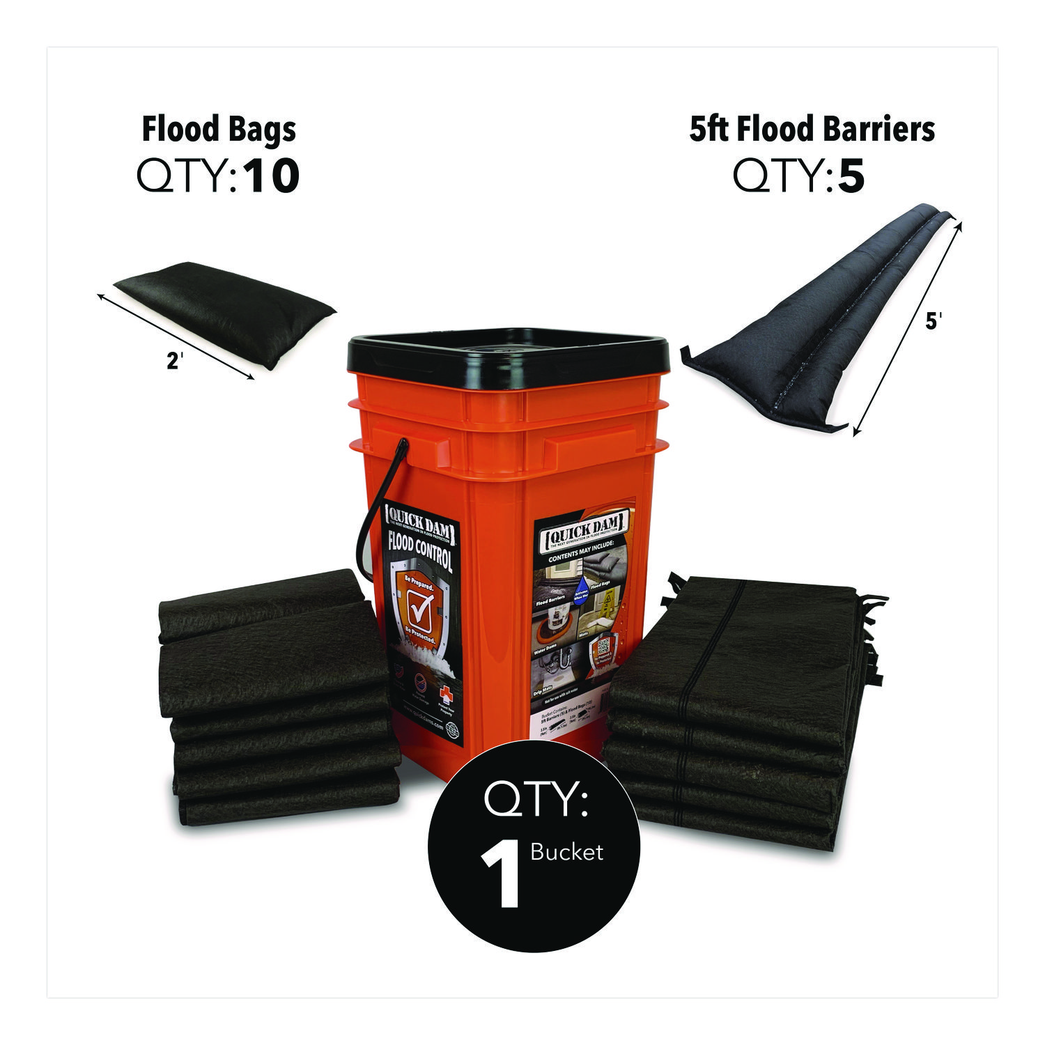 Quick Dam Outdoor Grab and Go Bucket Kit, (1) Bucket, (10) Flood Bags ...