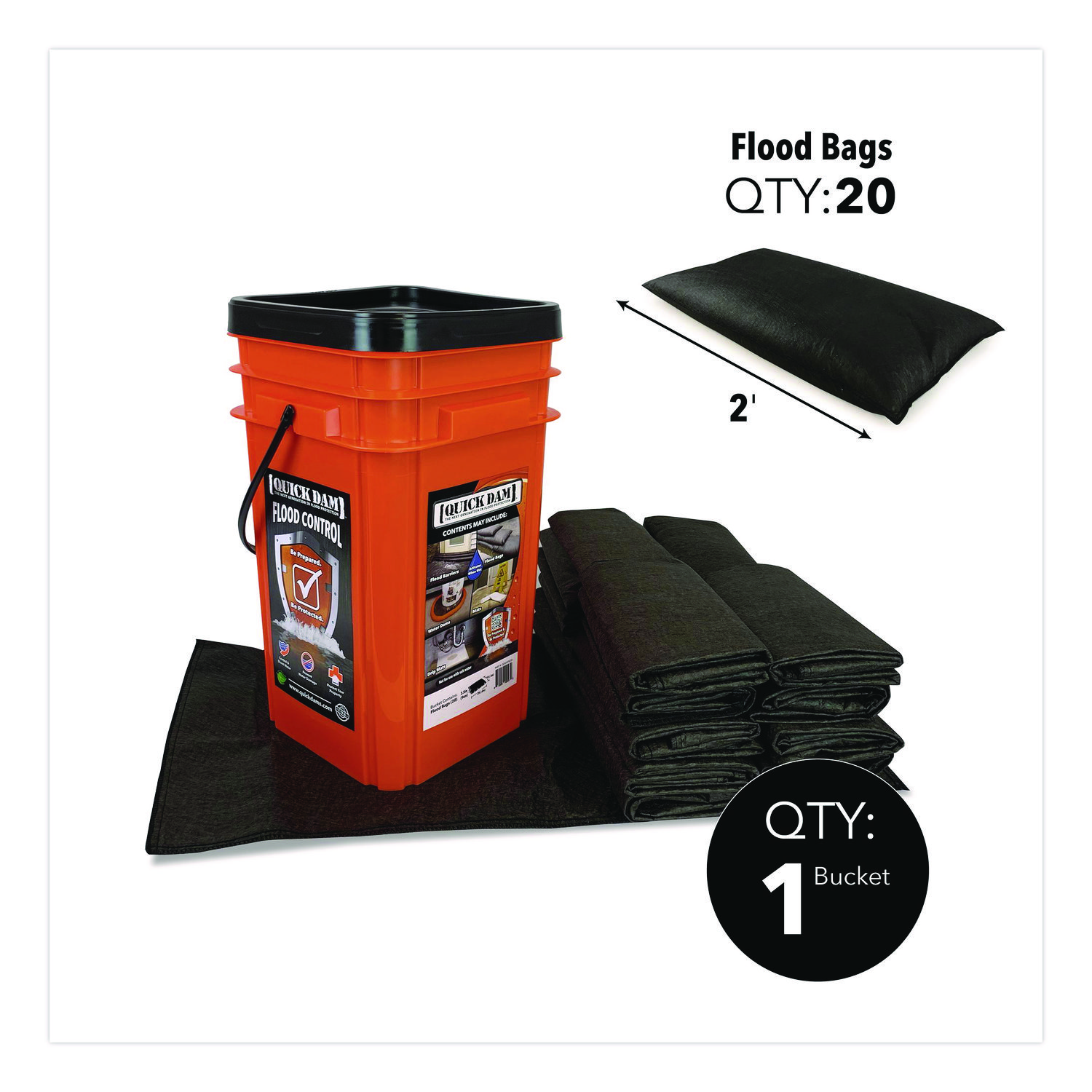 Quick Dam Outdoor Grab and Go Bucket Kit, (1) Bucket, (20) Flood Bags ...