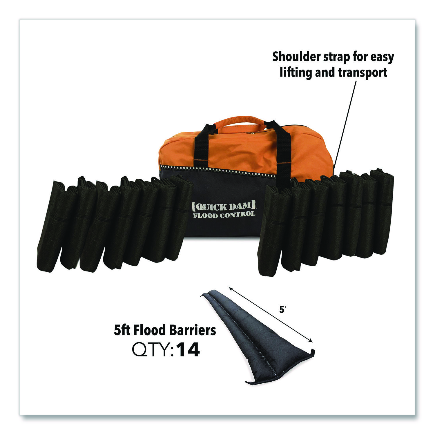 Quick Dam™ Flood Barrier Duffel Bag Kit, (1) Duffel, (14) 5 ft Flood ...