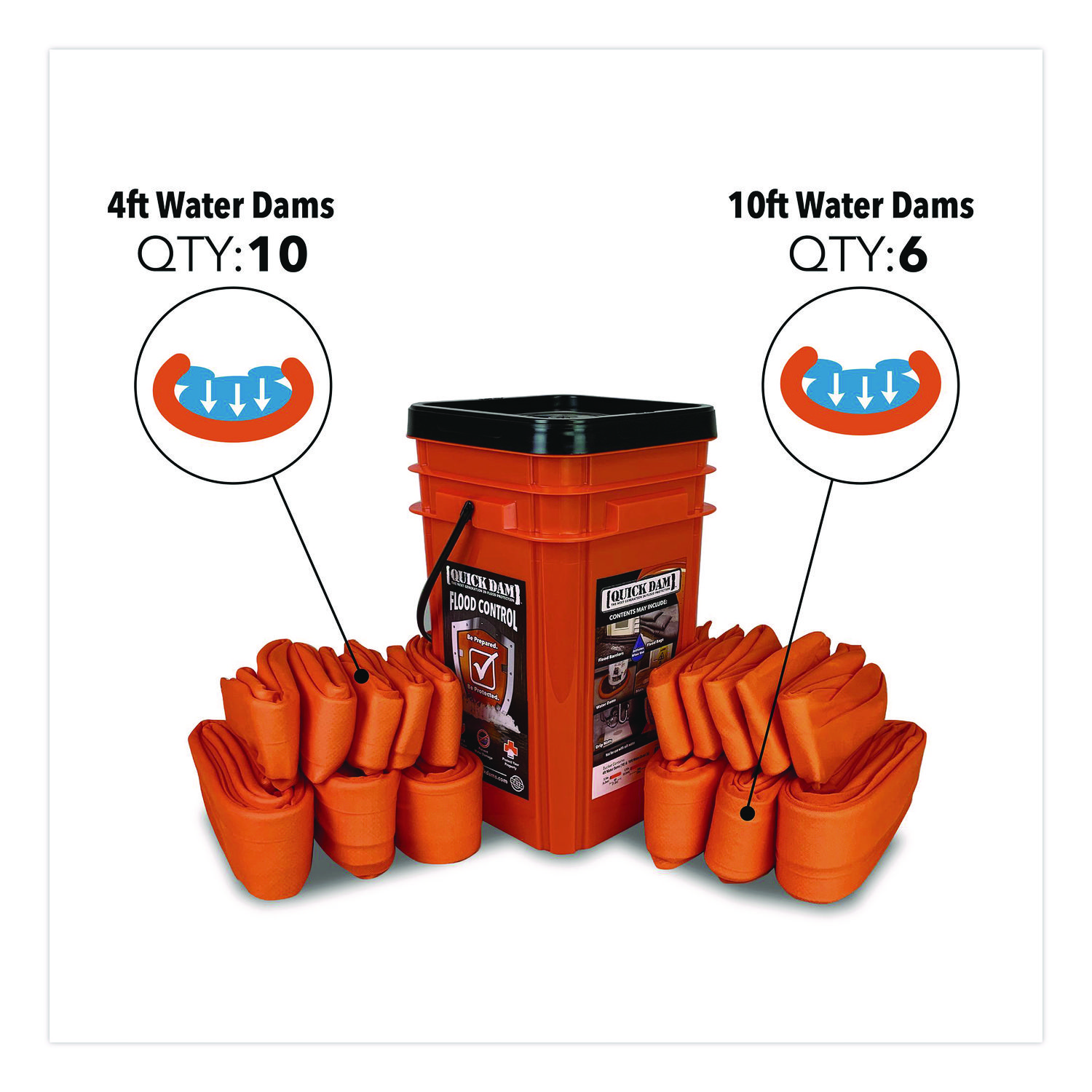 Quick Dam™ Indoor Bucket Kit, (1) Bucket, (10) 4 ft Water Dams, (6) 10 ft Water Dams | All ...