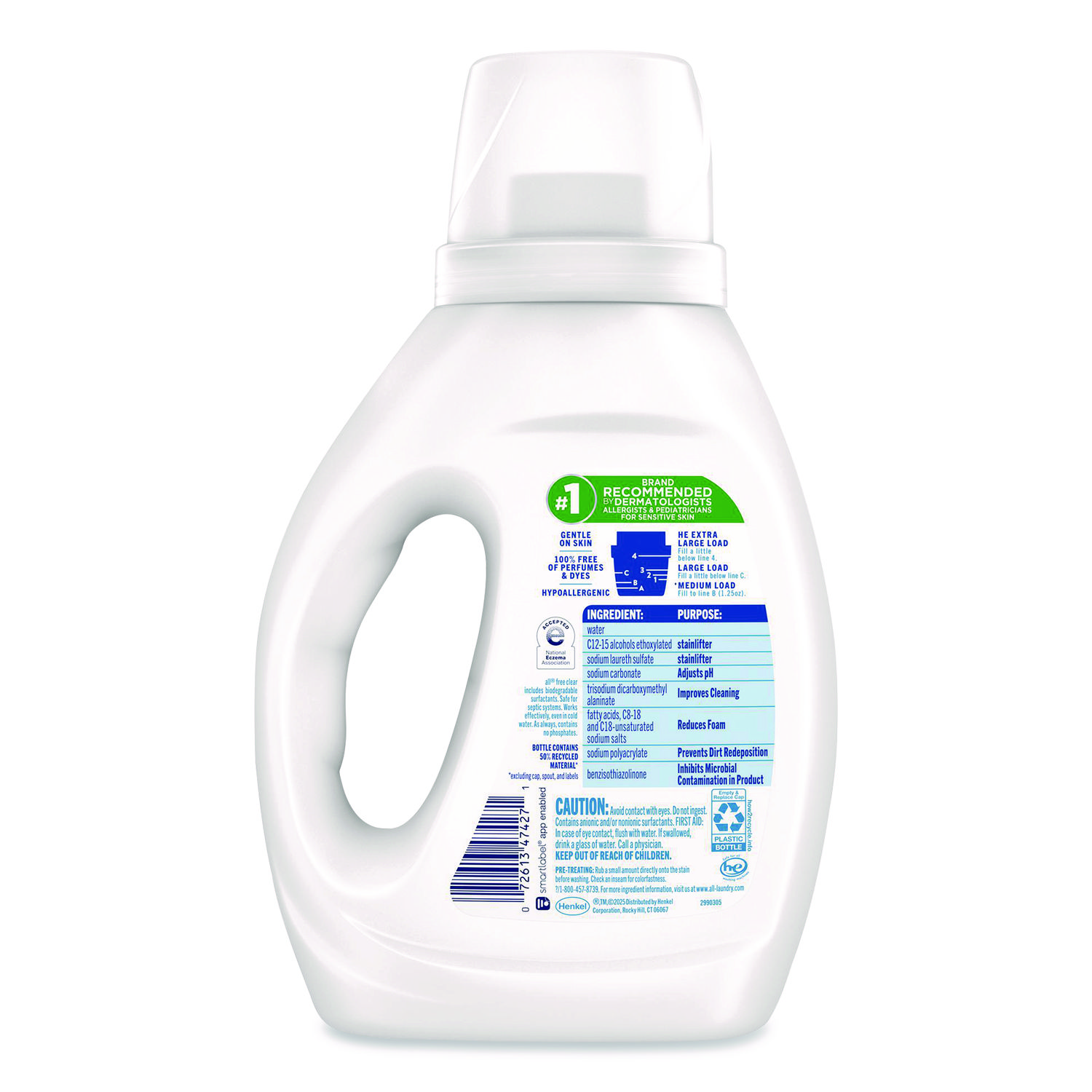 all® Free Clear HE Laundry Detergent, 24 Loads, Unscented, 30 oz Bottle ...