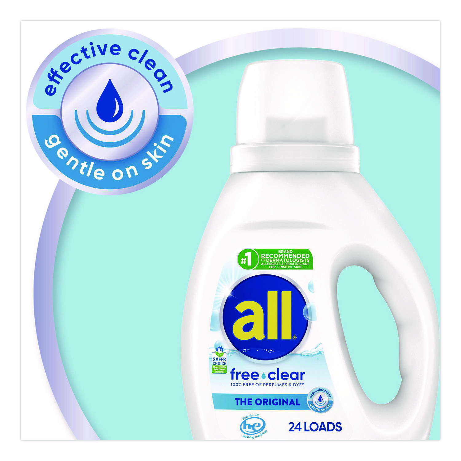 all® Free Clear HE Laundry Detergent, 24 Loads, Unscented, 30 oz Bottle ...