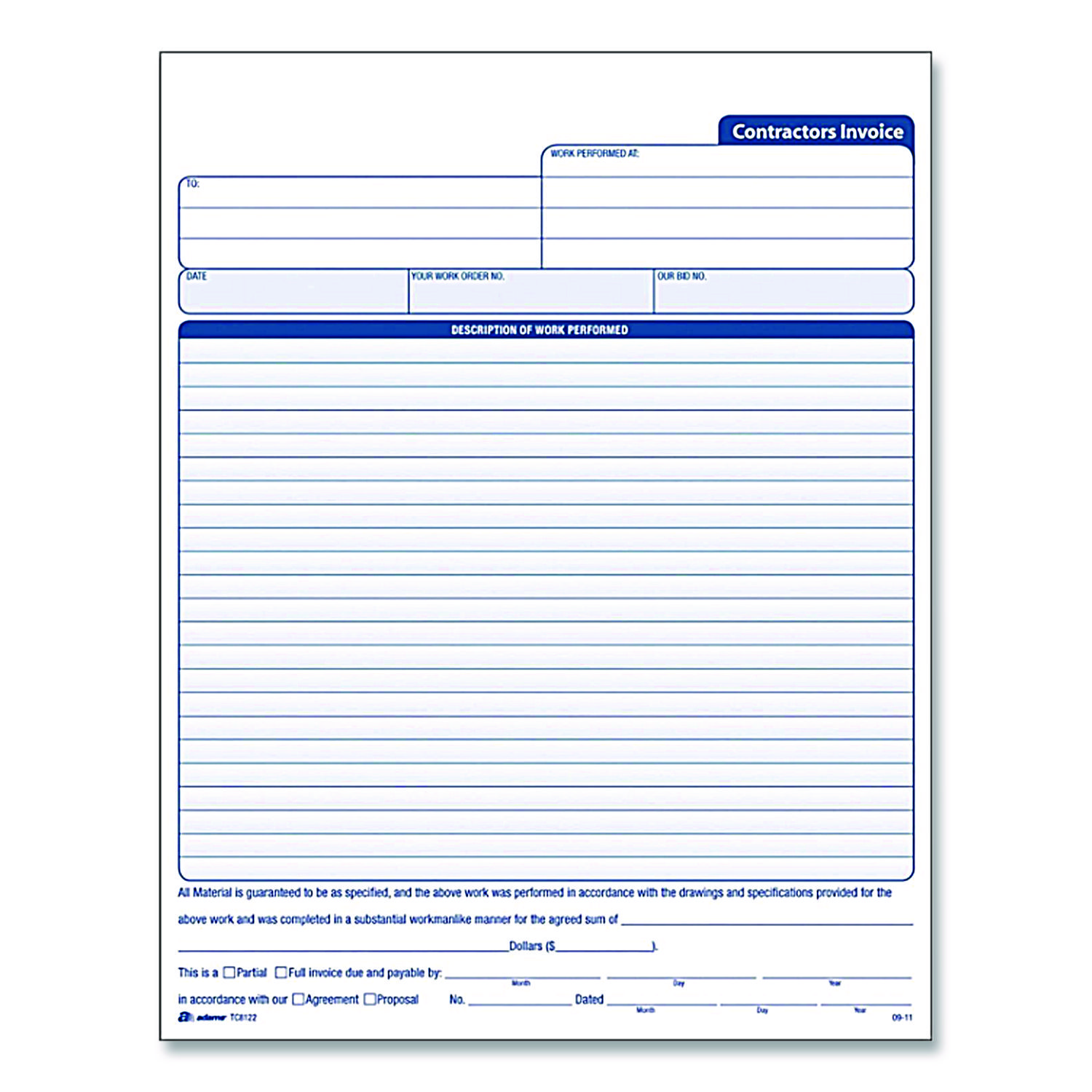 Adams® Multipart Contractors Invoice Pad, Three-Part Carbonless, 8.34 x ...