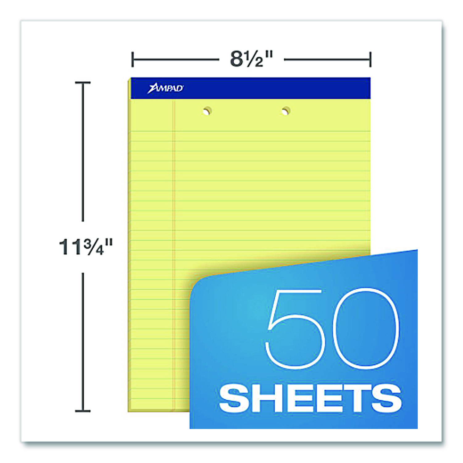 Ampad® Perforated Writing Pads, Wide/Legal Rule, (50) Canary Yellow 8.5 ...
