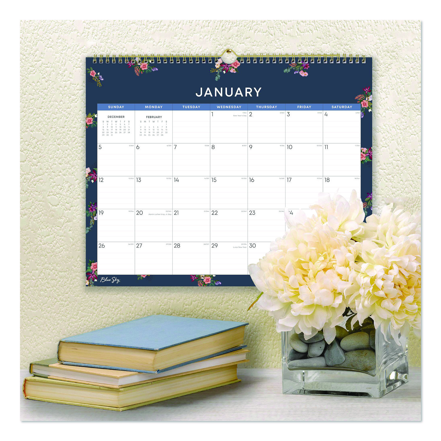 Blue Sky® Ashlyn Monthly Wall Calendar, Floral Artwork, 15 x 12, White ...