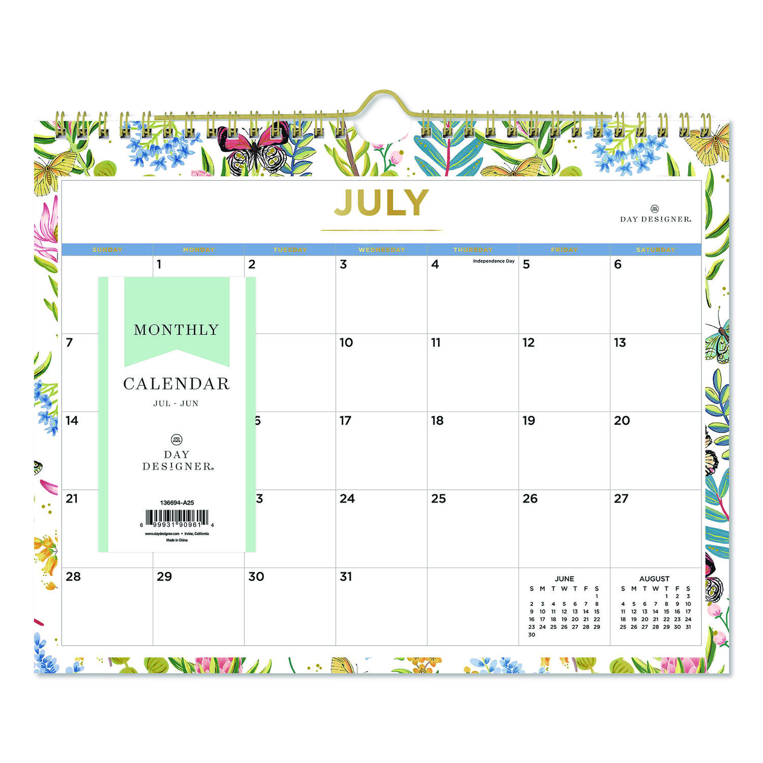 Blue Sky® Day Designer Flutter Academic Year Wall Calendar, Butterfly ...