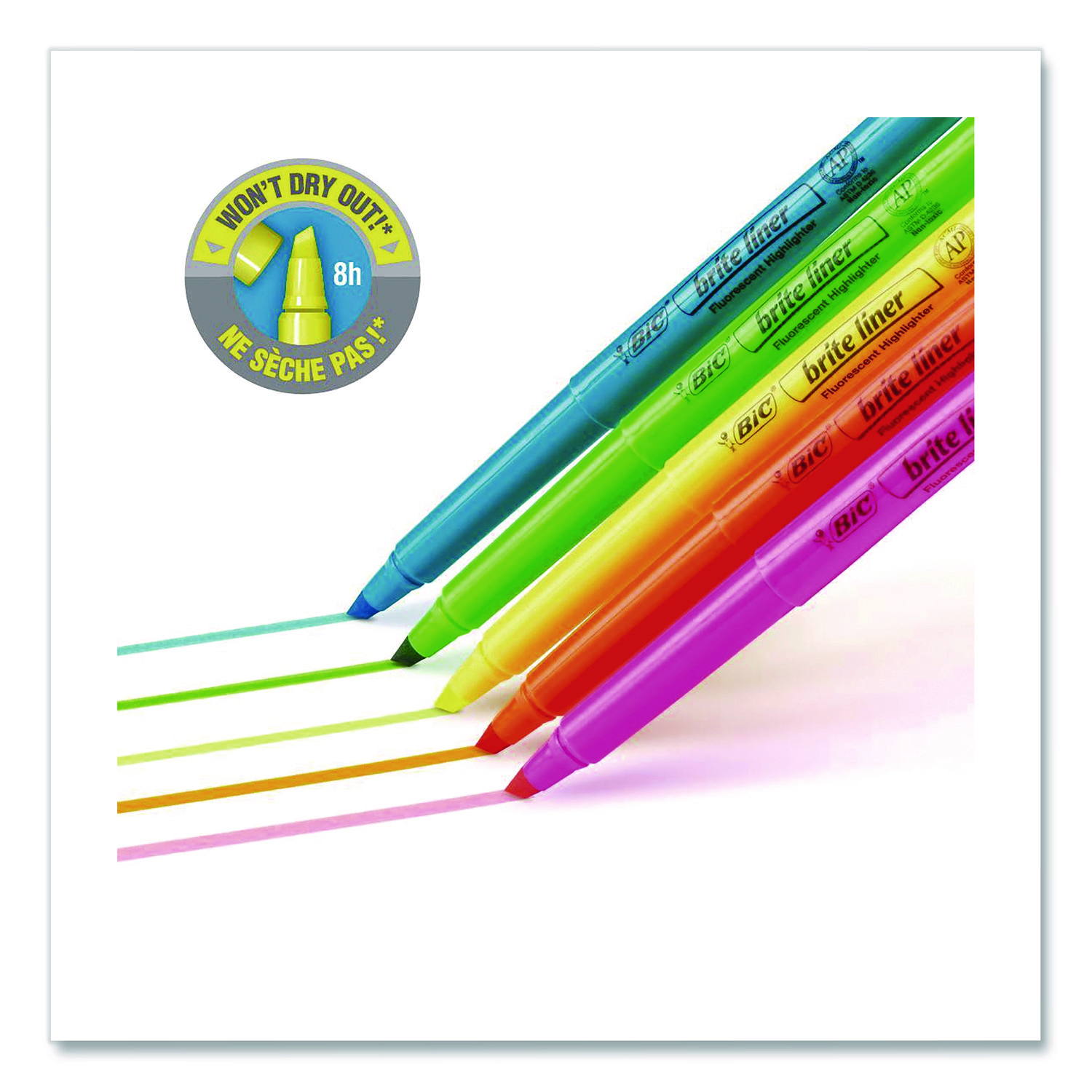 BIC® Brite Liner Highlighter, Assorted Ink Colors, Chisel Tip, Assorted ...