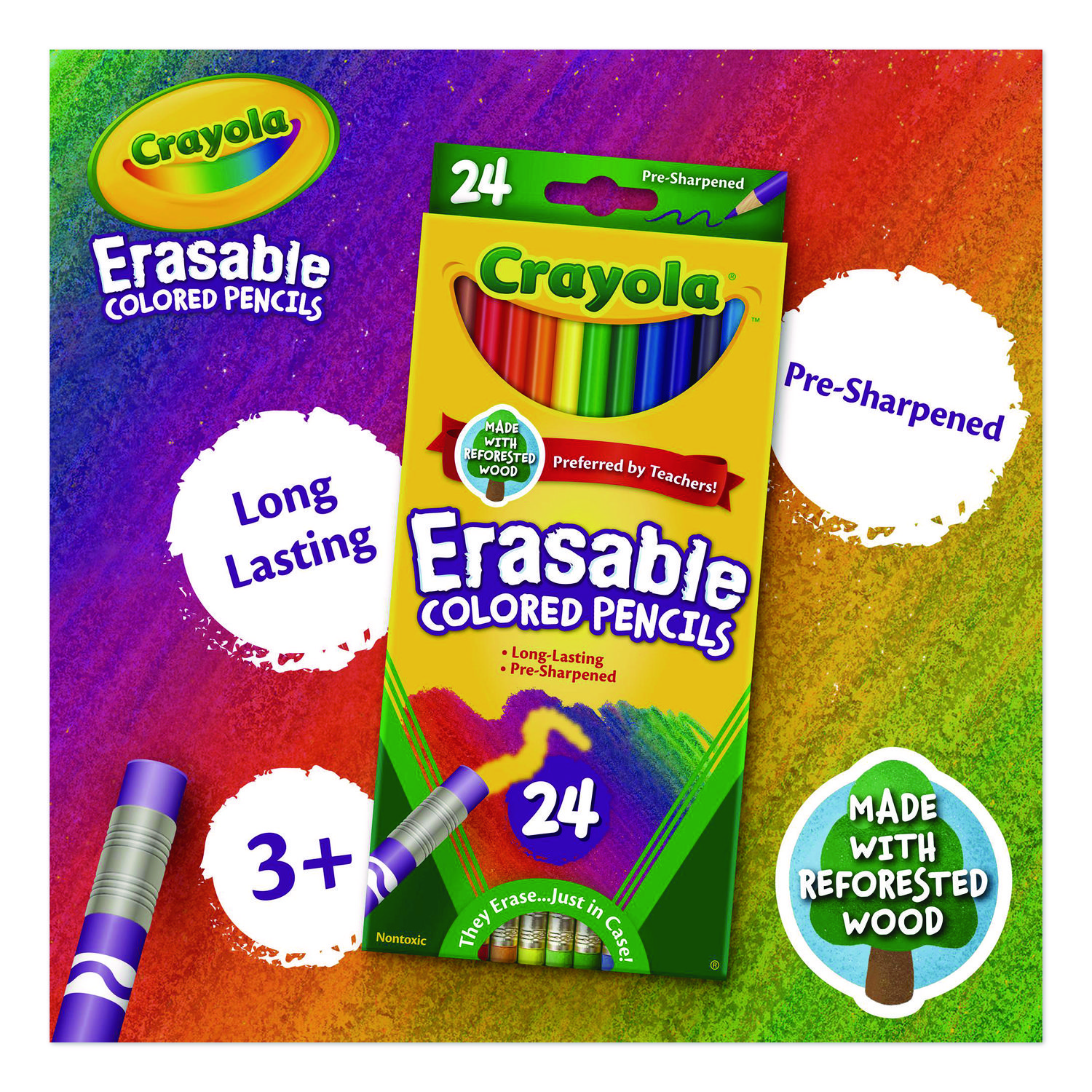 Erasable Color Pencil Set, 3.3 mm, 2B, Assorted Lead and Barrel Colors ...