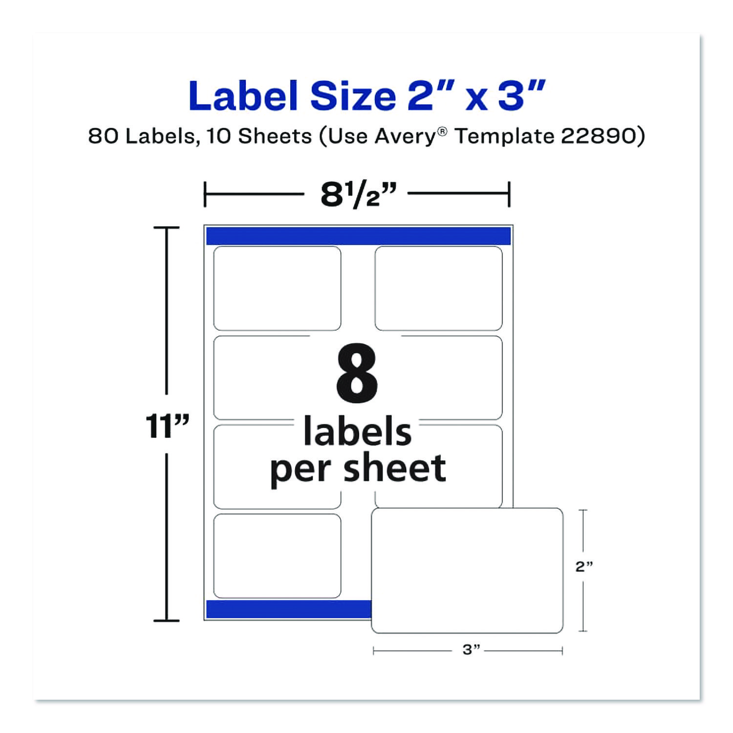 Avery® Sure Feed Glossy Labels, 2 x 3, White, 8 Labels/Sheet, 10 Sheets ...