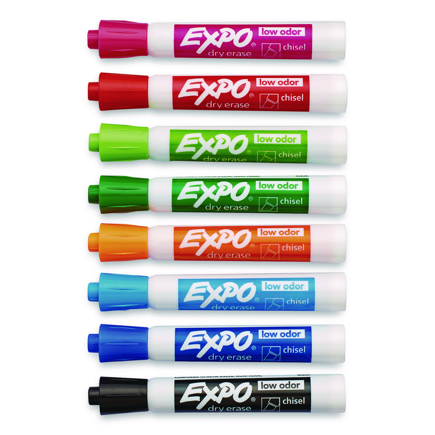 EXPO® Low-Odor Dry-Erase Markers, Broad Chisel Tip, Assorted Colors, 8 ...
