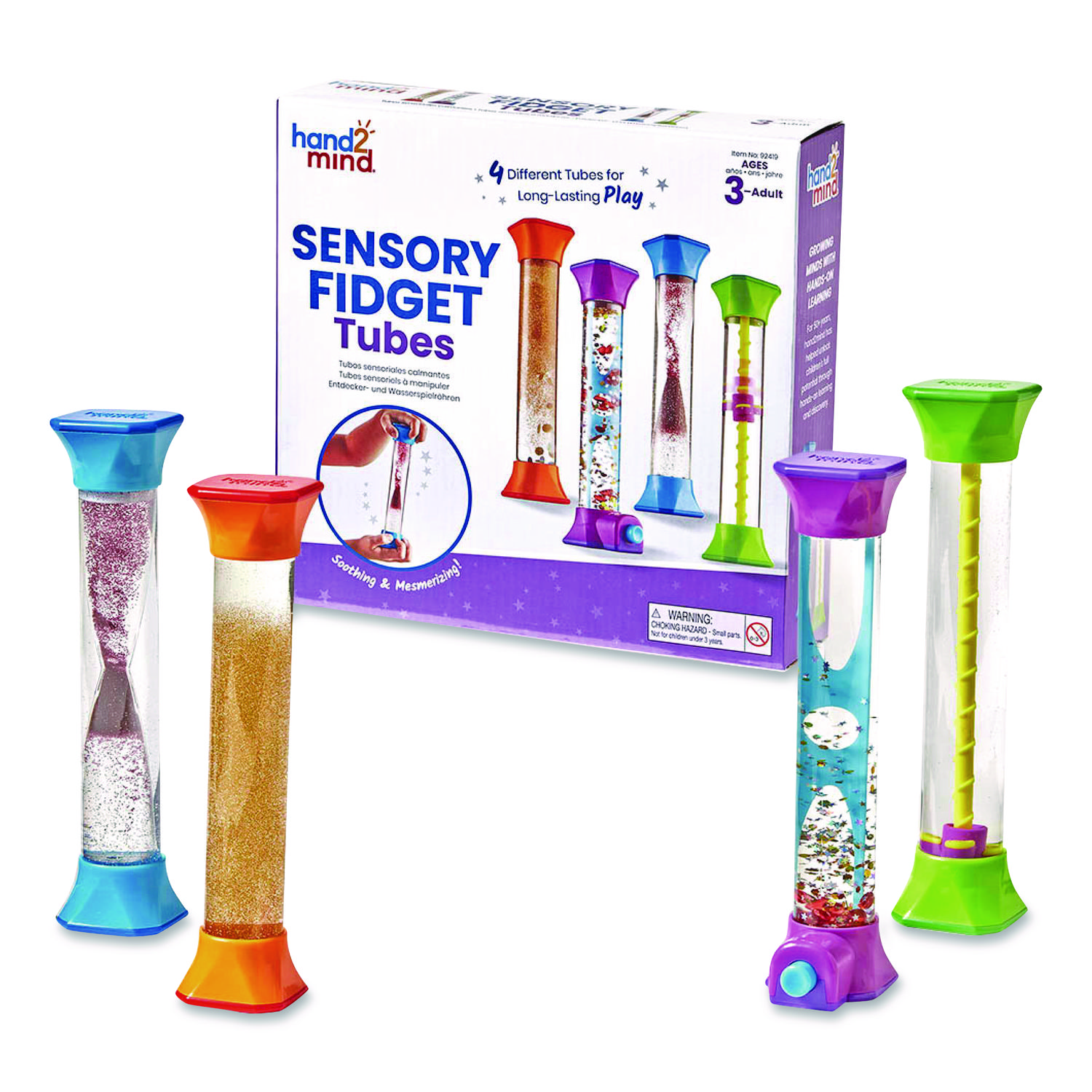 hand2mind® Sensory Fidget Tubes, Ages 3 and Up, Assorted Colors, 4 ...
