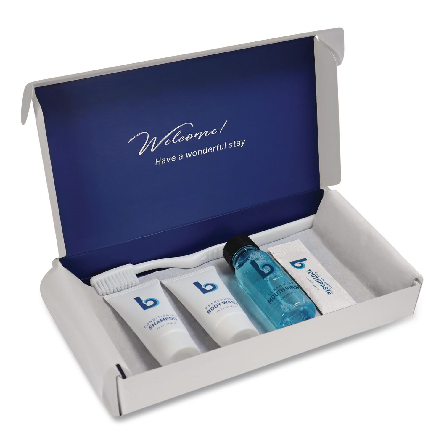 Boardwalk® Amenities Kit, Mouth Rinse, Toothbrush, Toothpaste, Body ...