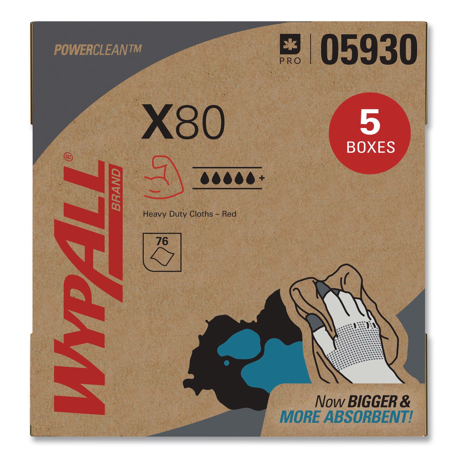 Power Clean X80 Heavy Duty Cloths, HYDROKNIT, POP-UP Box, 8.34 x 16.8 ...