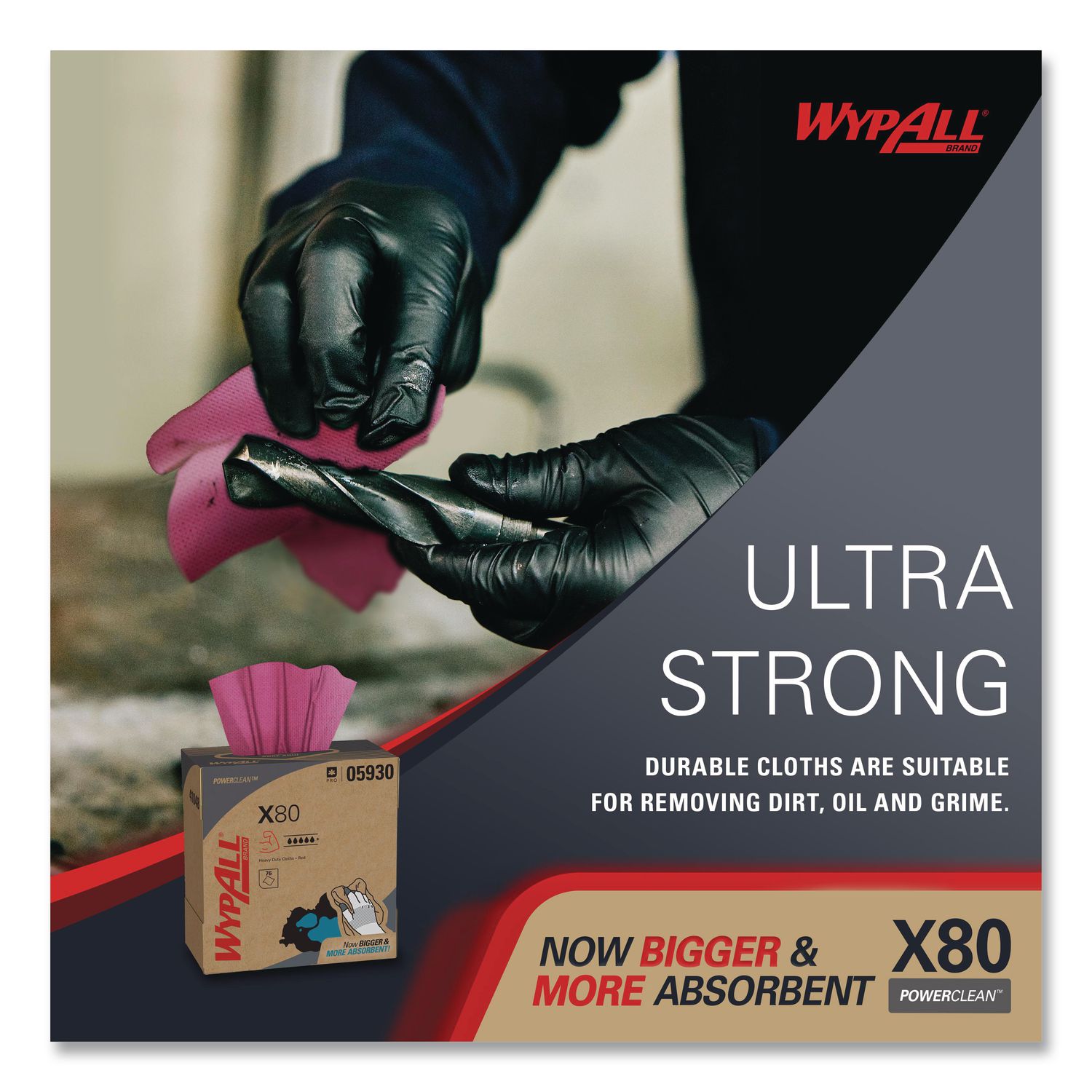 Power Clean X80 Heavy Duty Cloths, HYDROKNIT, POP-UP Box, 8.34 x 16.8 ...