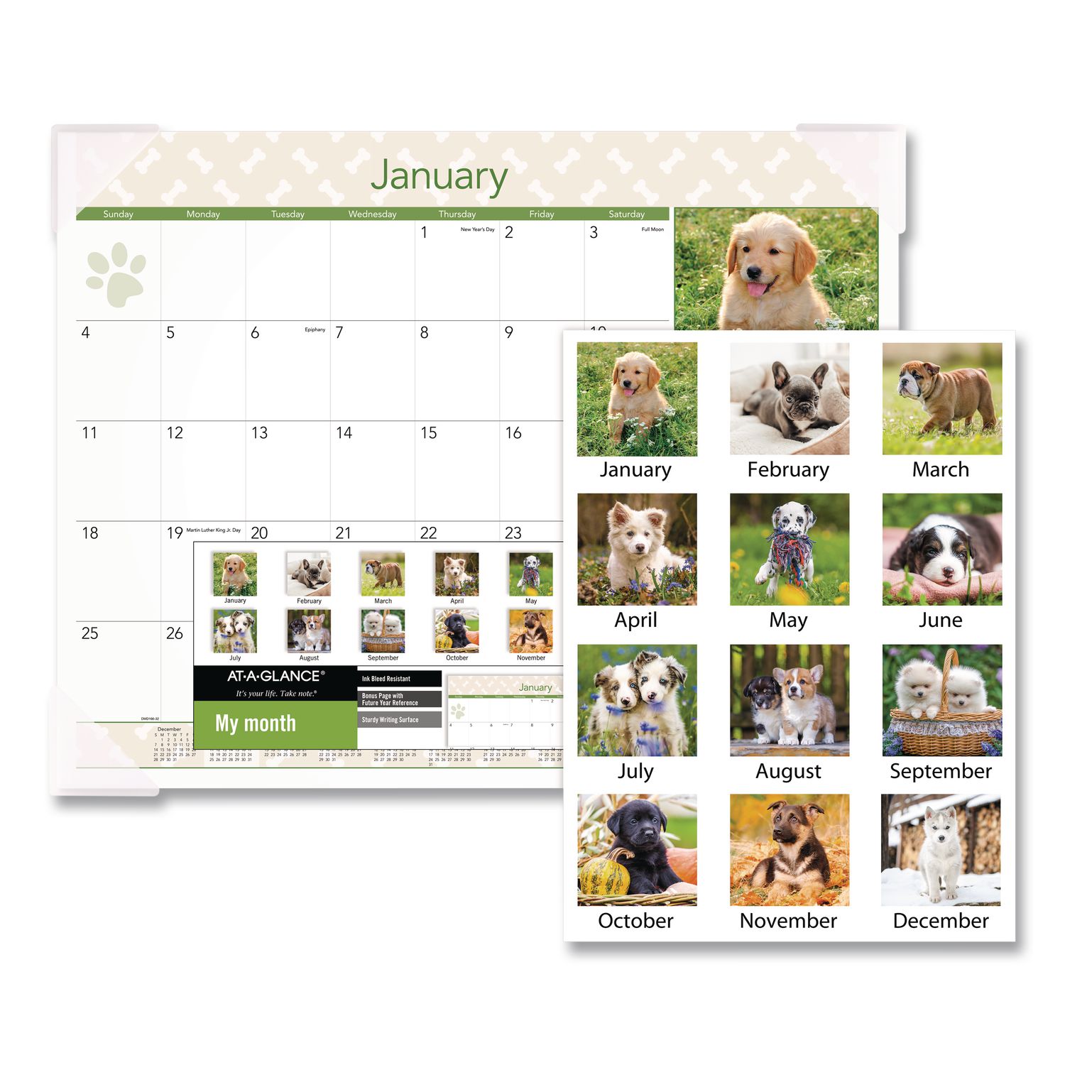 AT-A-GLANCE® Puppies Monthly Desk Pad Calendar, Puppies Photography, 22 ...