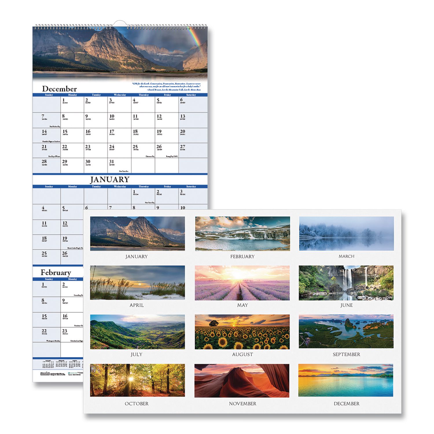 Earthscapes Recycled 3-Month Vertical Wall Calendar, Scenic Photography ...