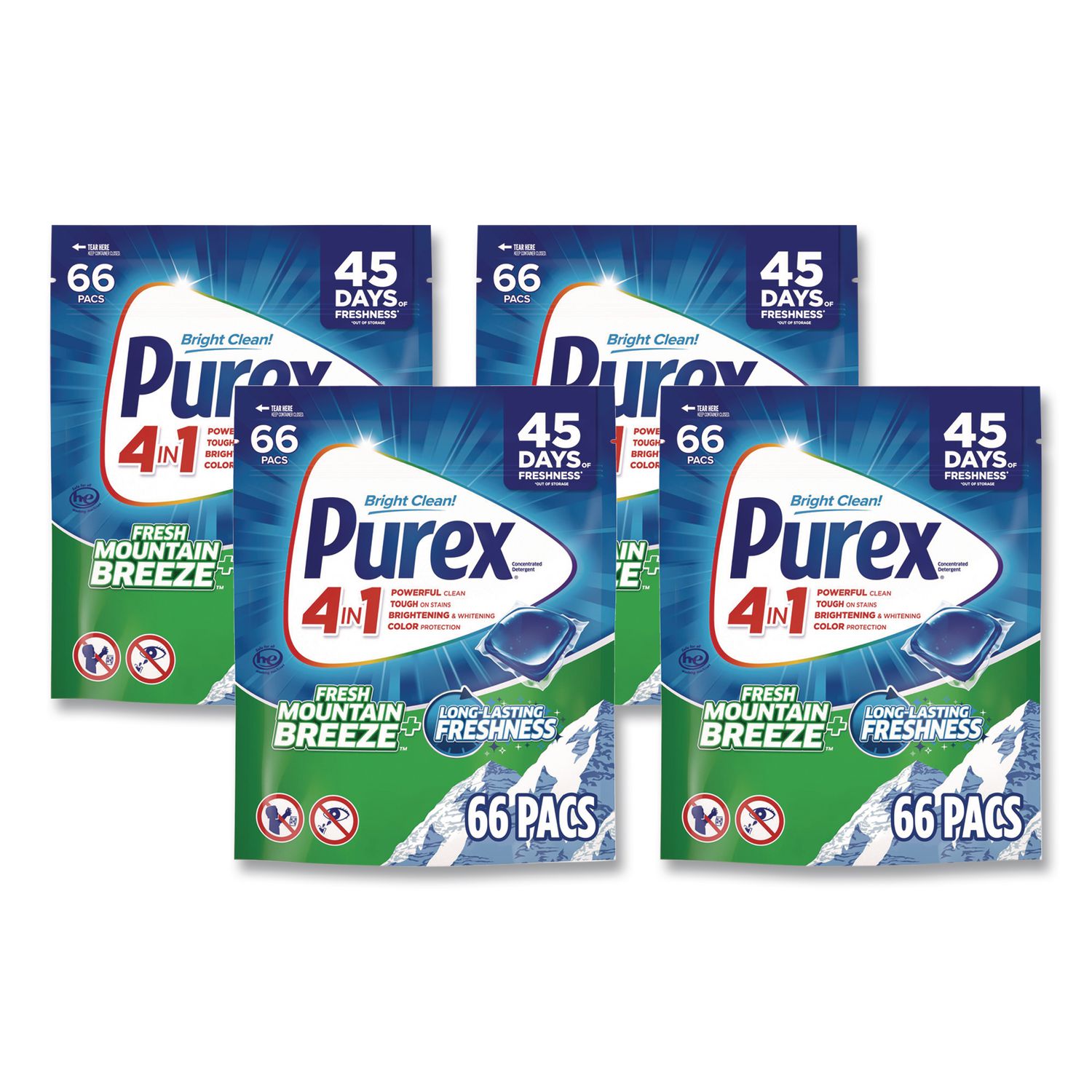 Purex® 4-in-1 HE Laundry Detergent Pacs, 66 Pods/Bag, 4 Bags/Carton ...