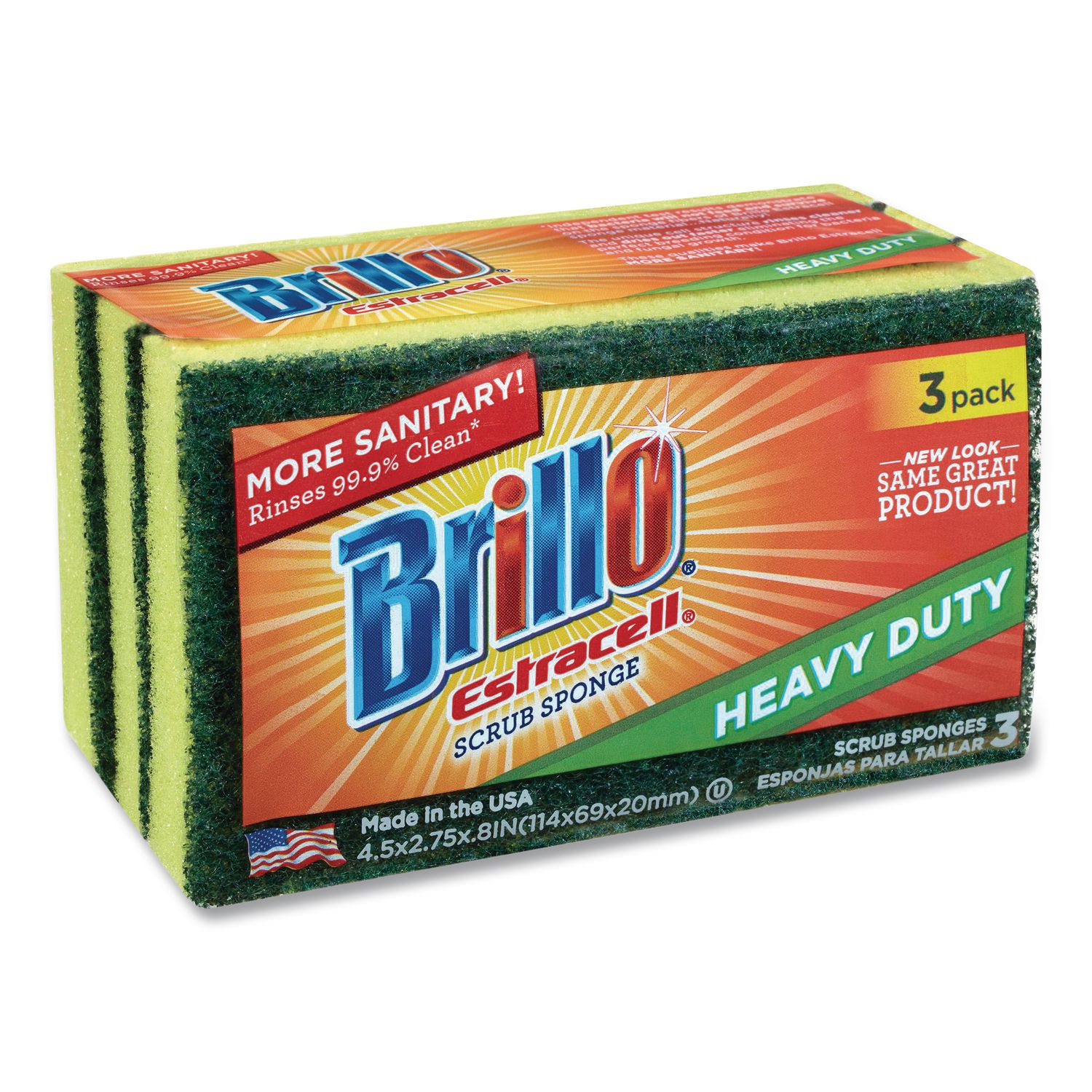 Brillo® Estracell Heavy Duty Scrub Sponge, 4.5 x 2.75, 0.8" Thick ...