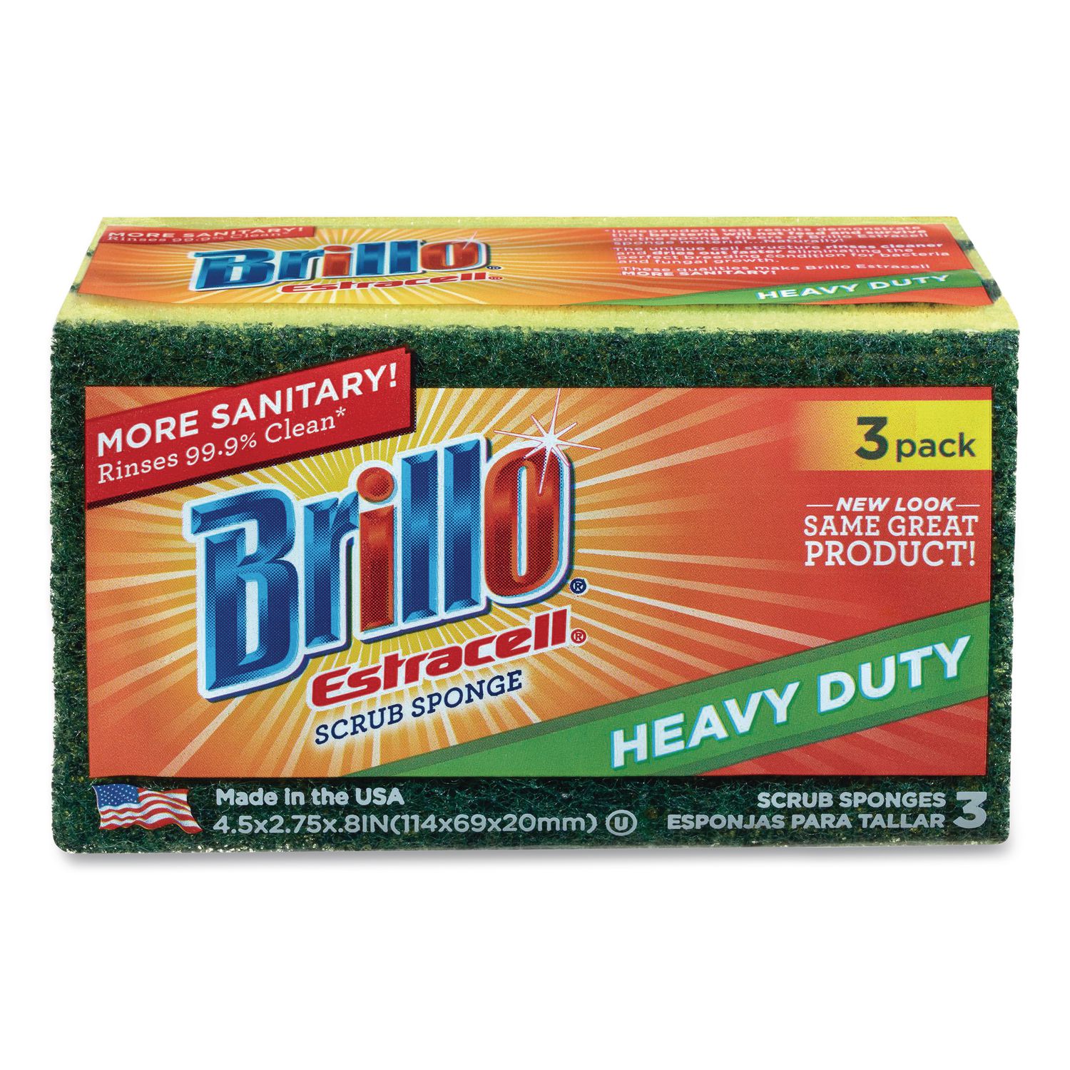 Brillo® Estracell Heavy Duty Scrub Sponge, 4.5 x 2.75, 0.8" Thick ...