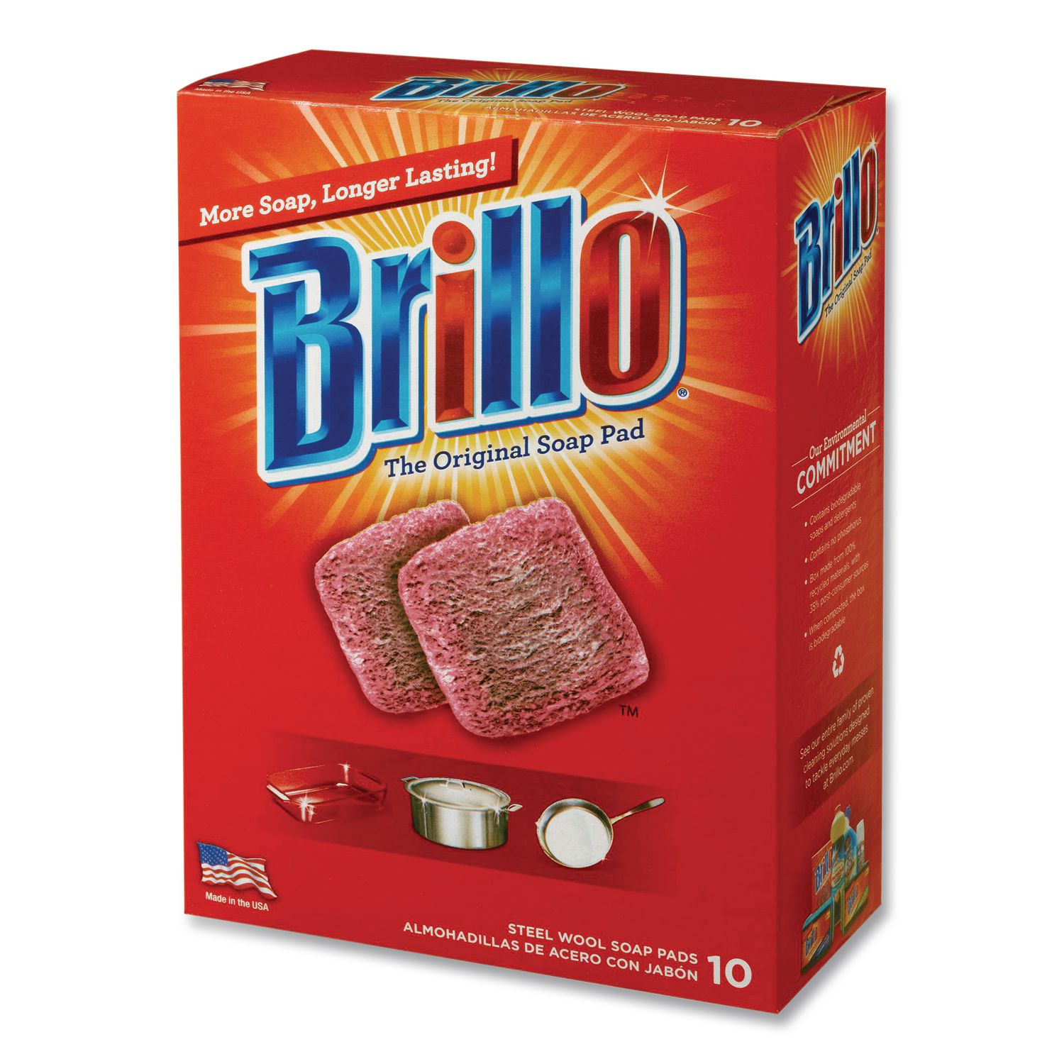 Brillo® Steel Wool Soap Pads, 2.5 x 3, Gray/Pink, 10 Pads/Box, 12 Boxes ...