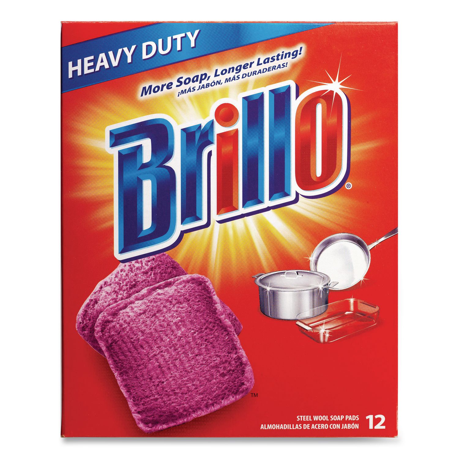 Brillo® Steel Wool Soap Pads, 3 x 3, Gray/Pink, 12 Pads/Box, 12 Boxes ...