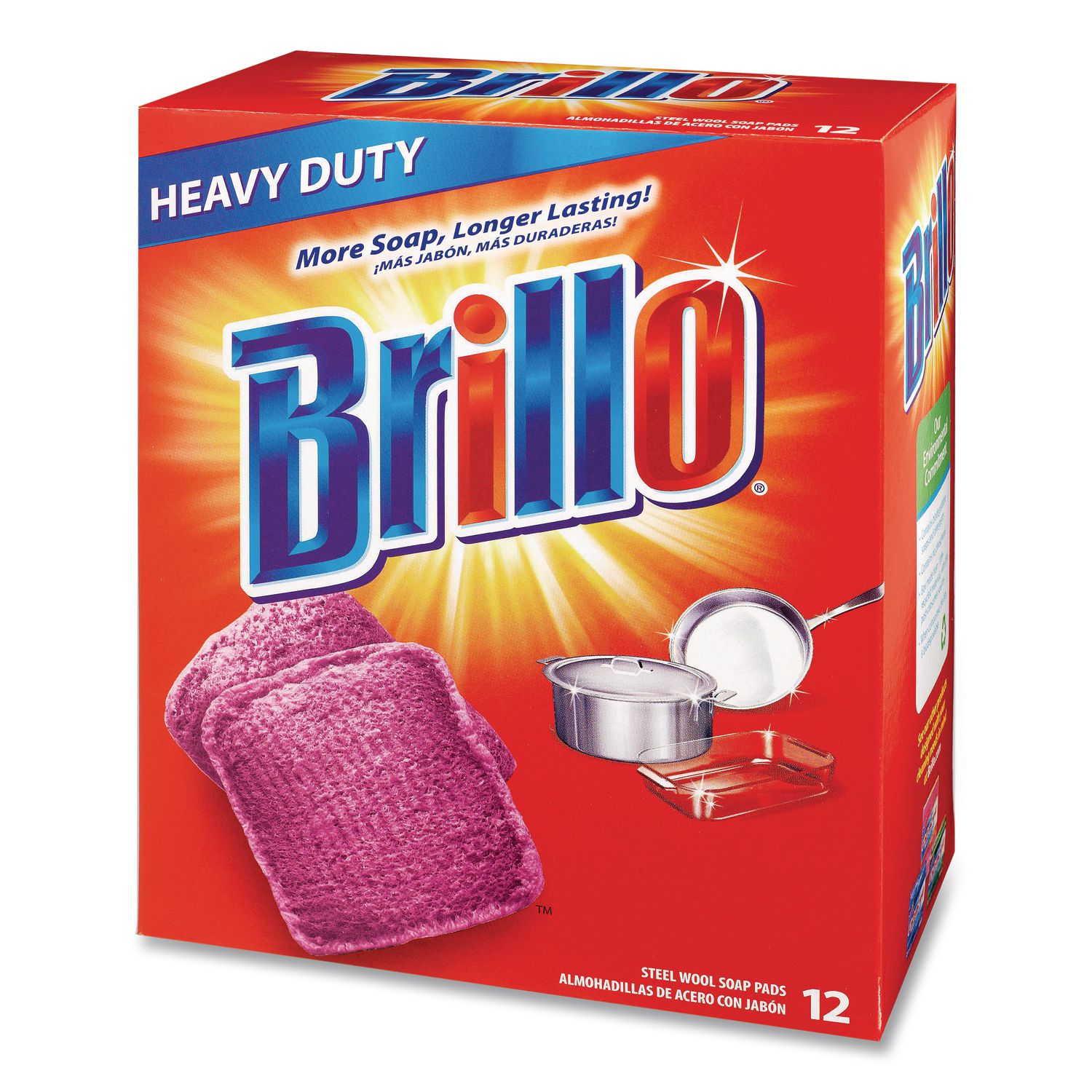 Brillo® Steel Wool Soap Pads, 3 x 3, Gray/Pink, 12 Pads/Box, 12 Boxes ...