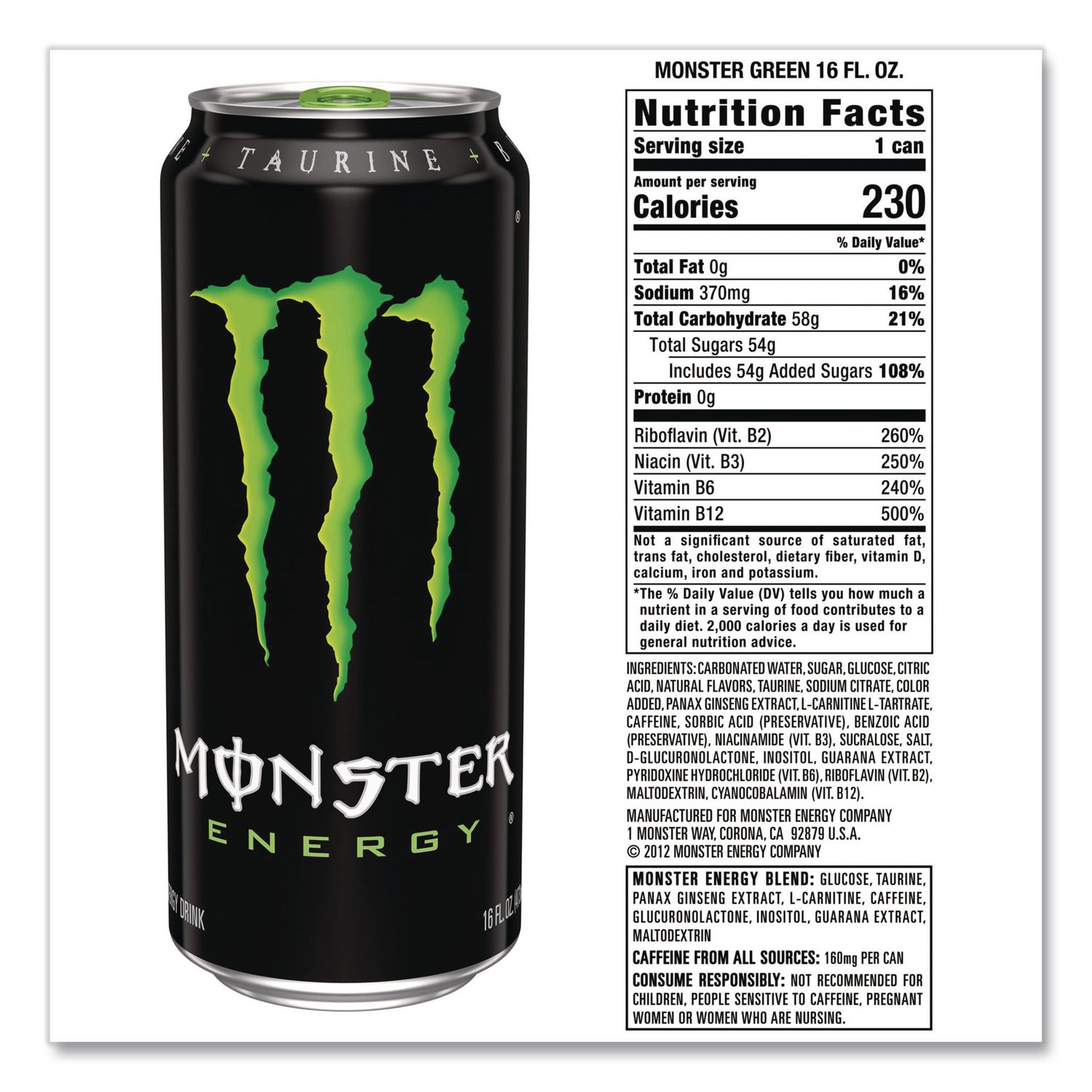 Monster Energy® Original, 16 oz Bottle, 24/Carton ; Ships in 1-3 ...