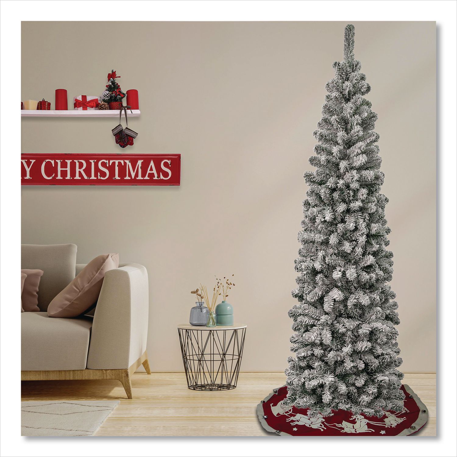 National Tree Company® Acacia Pencil Slim Flocked Tree, 26" x 26" x 88. ...