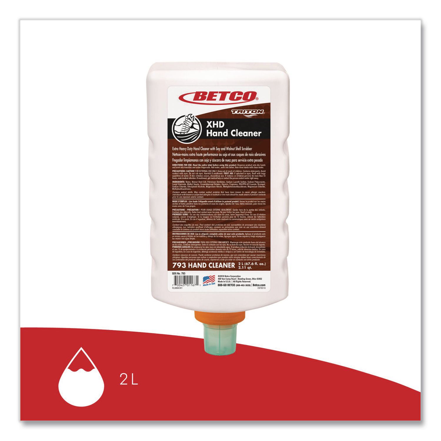 Betco® XHD Hand Cleaner, Fresh Scent, 2 L Refill Bottle, 6/Carton ...