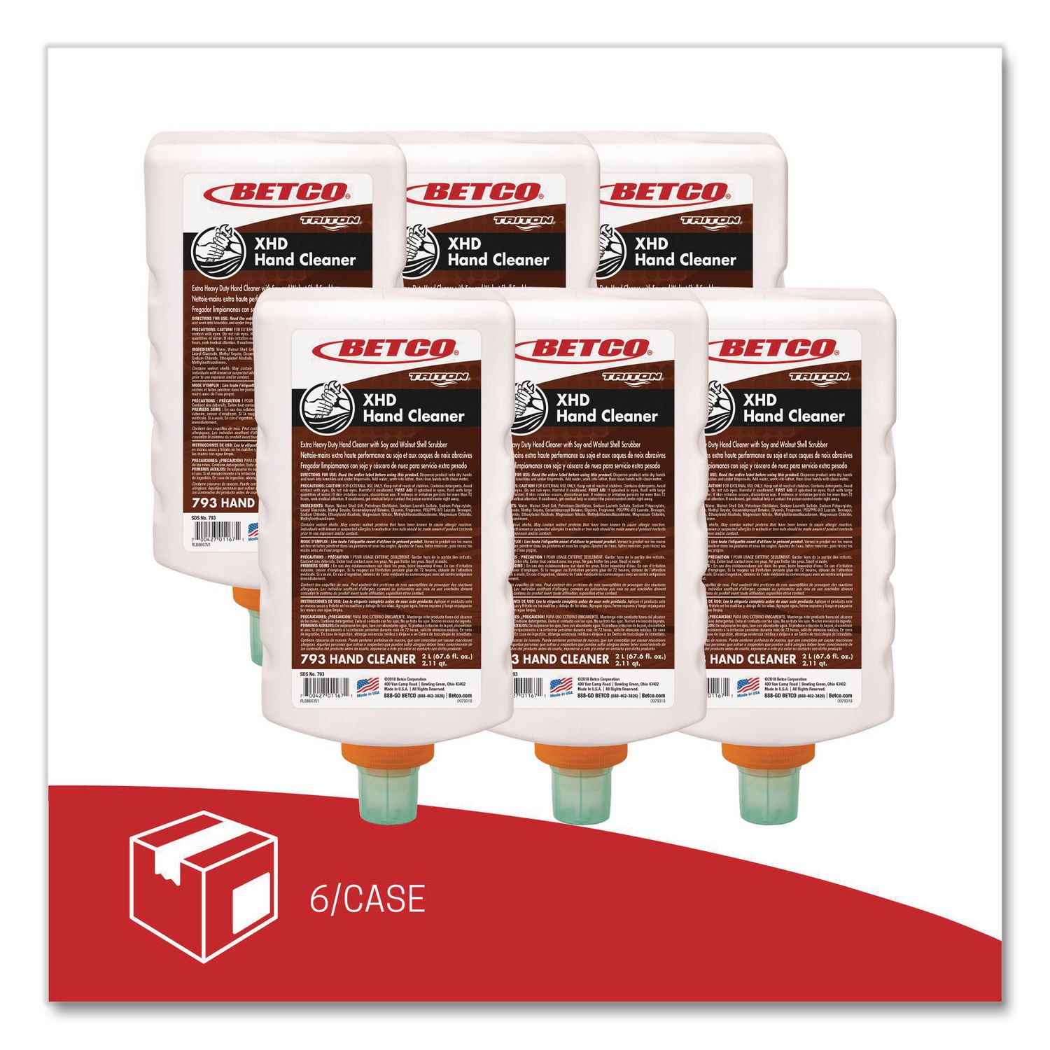 Betco® XHD Hand Cleaner, Fresh Scent, 2 L Refill Bottle, 6/Carton ...