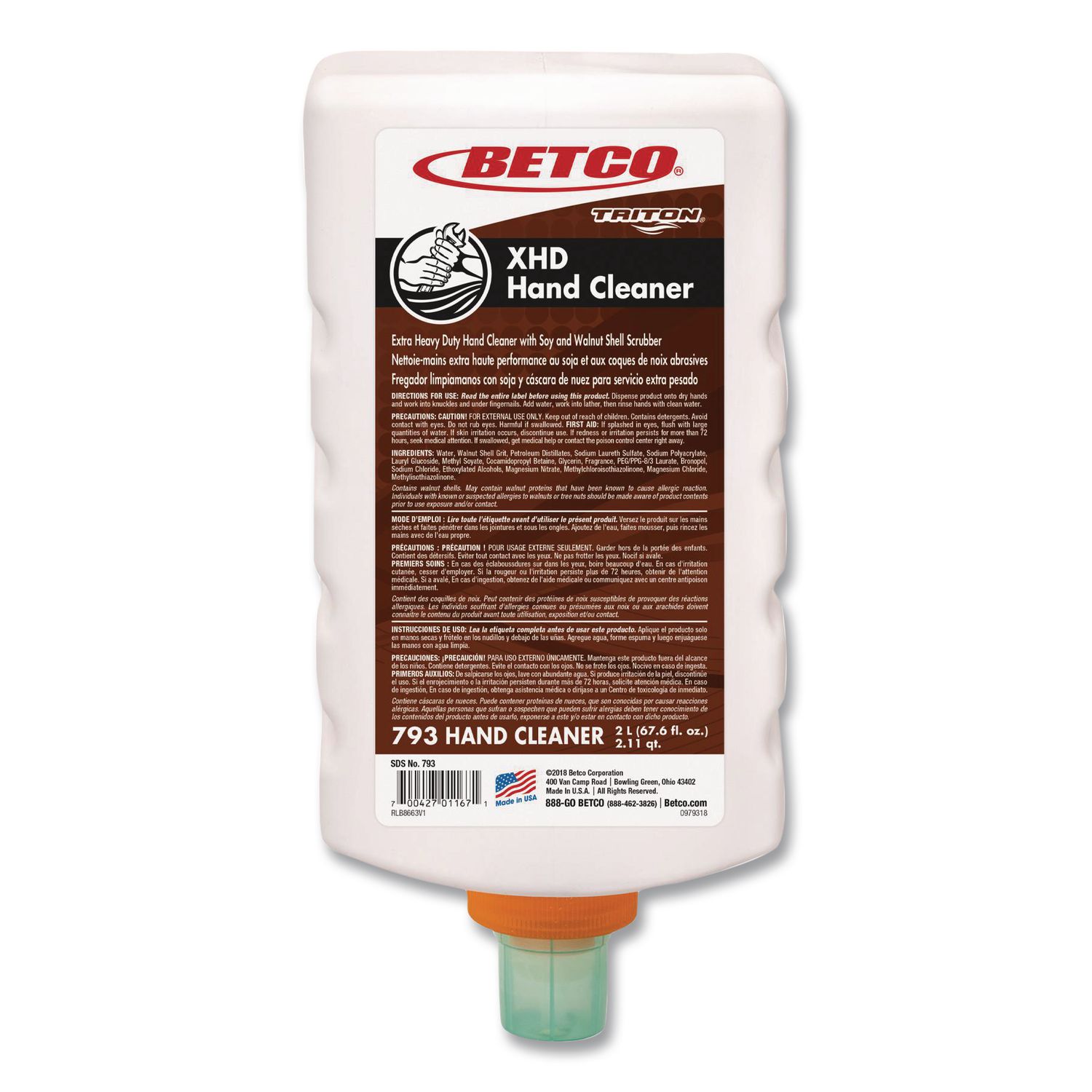 Betco® XHD Hand Cleaner, Fresh Scent, 2 L Refill Bottle, 6/Carton ...
