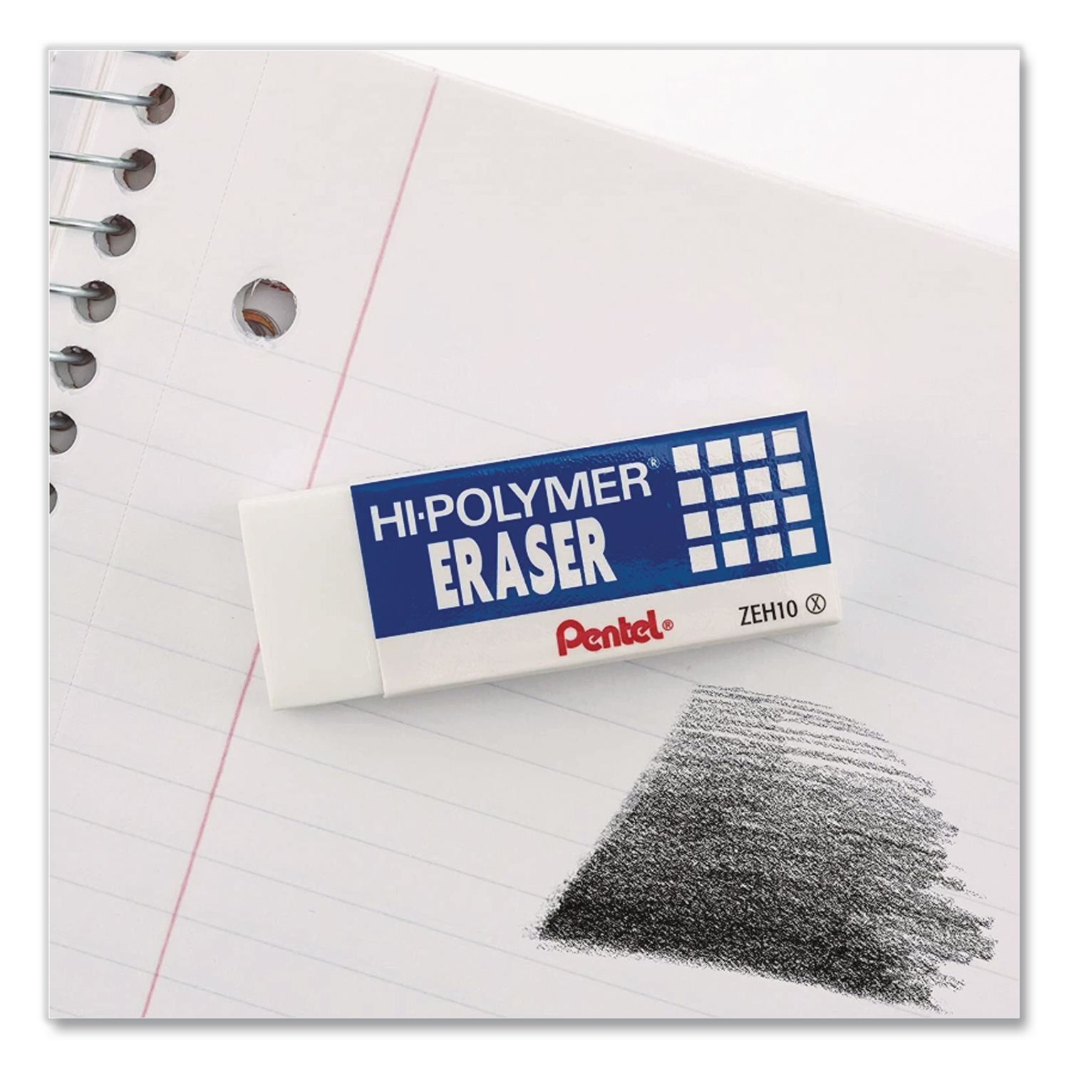 Hi-Polymer Eraser, For Pencil Marks, Rectangular Block, Medium, White ...