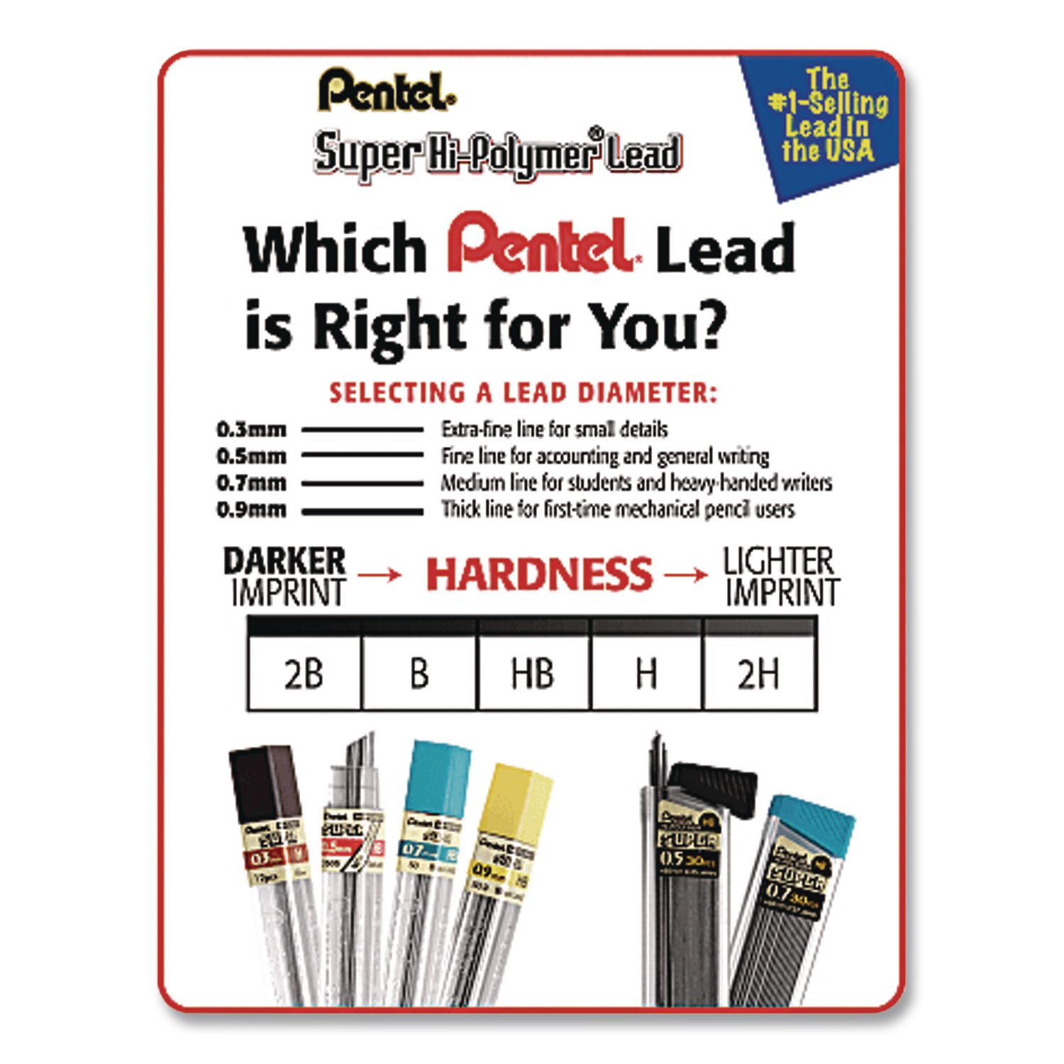 Super Hi-Polymer Lead Refills, 0.5 mm, H, Black, 12/Tube ...