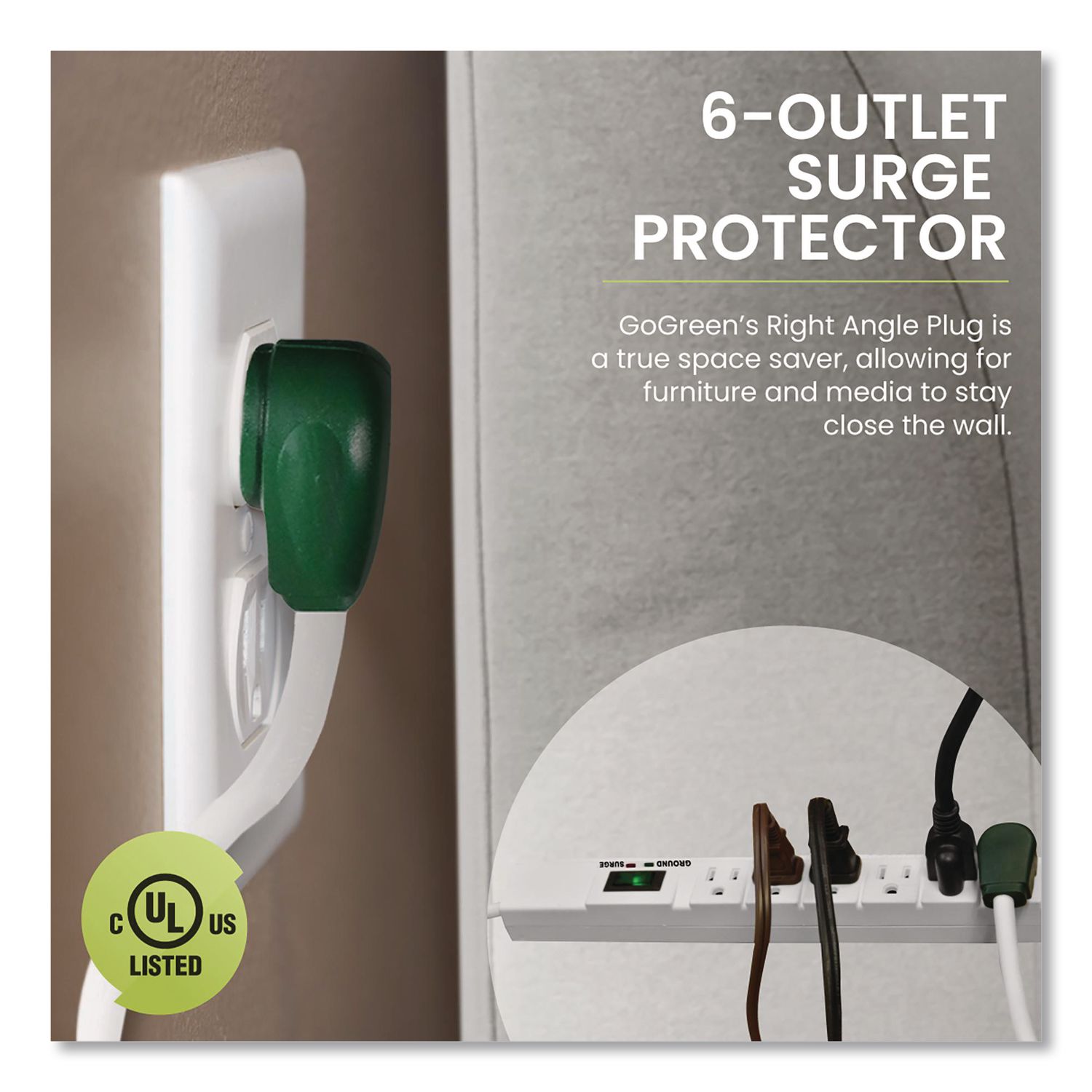 GoGreen Power 6 Outlet Surge Protector, 15 ft Cord, 1,200 J, White ...